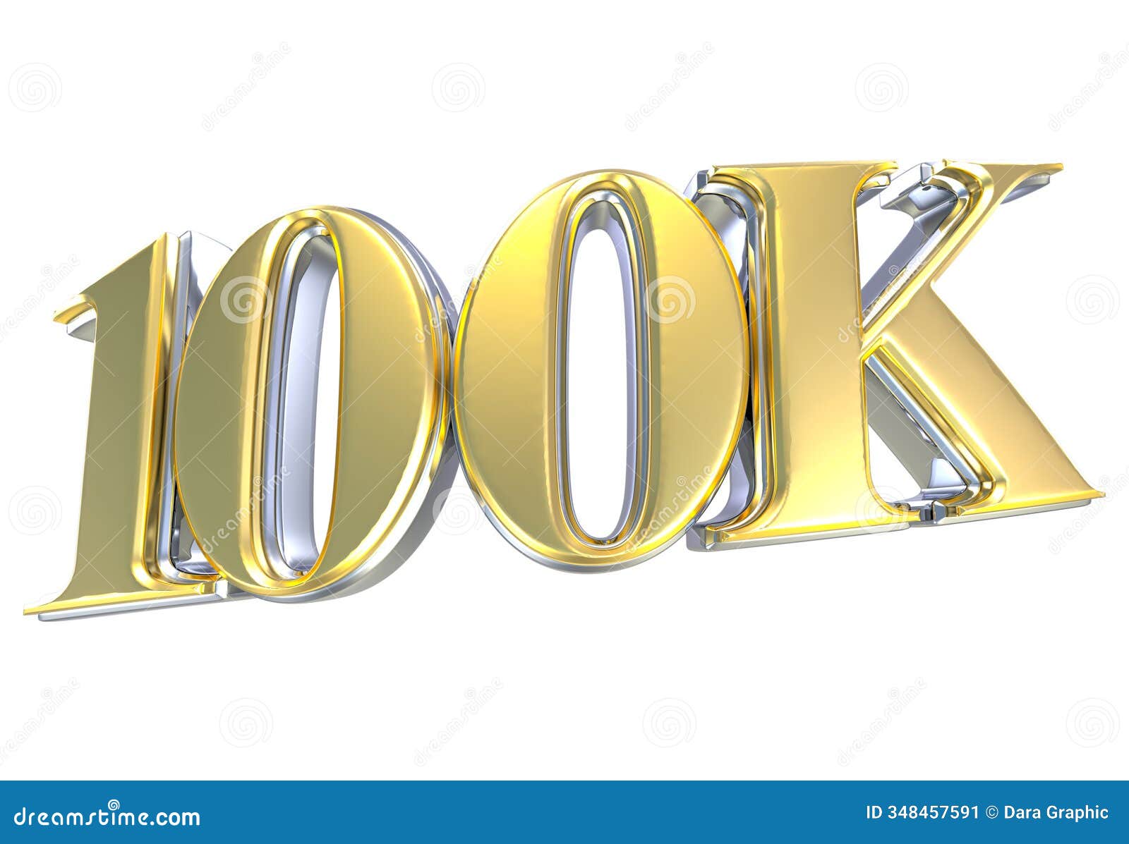 Follow Number 100K Gold with Silver 3D Render White Background Stock ...