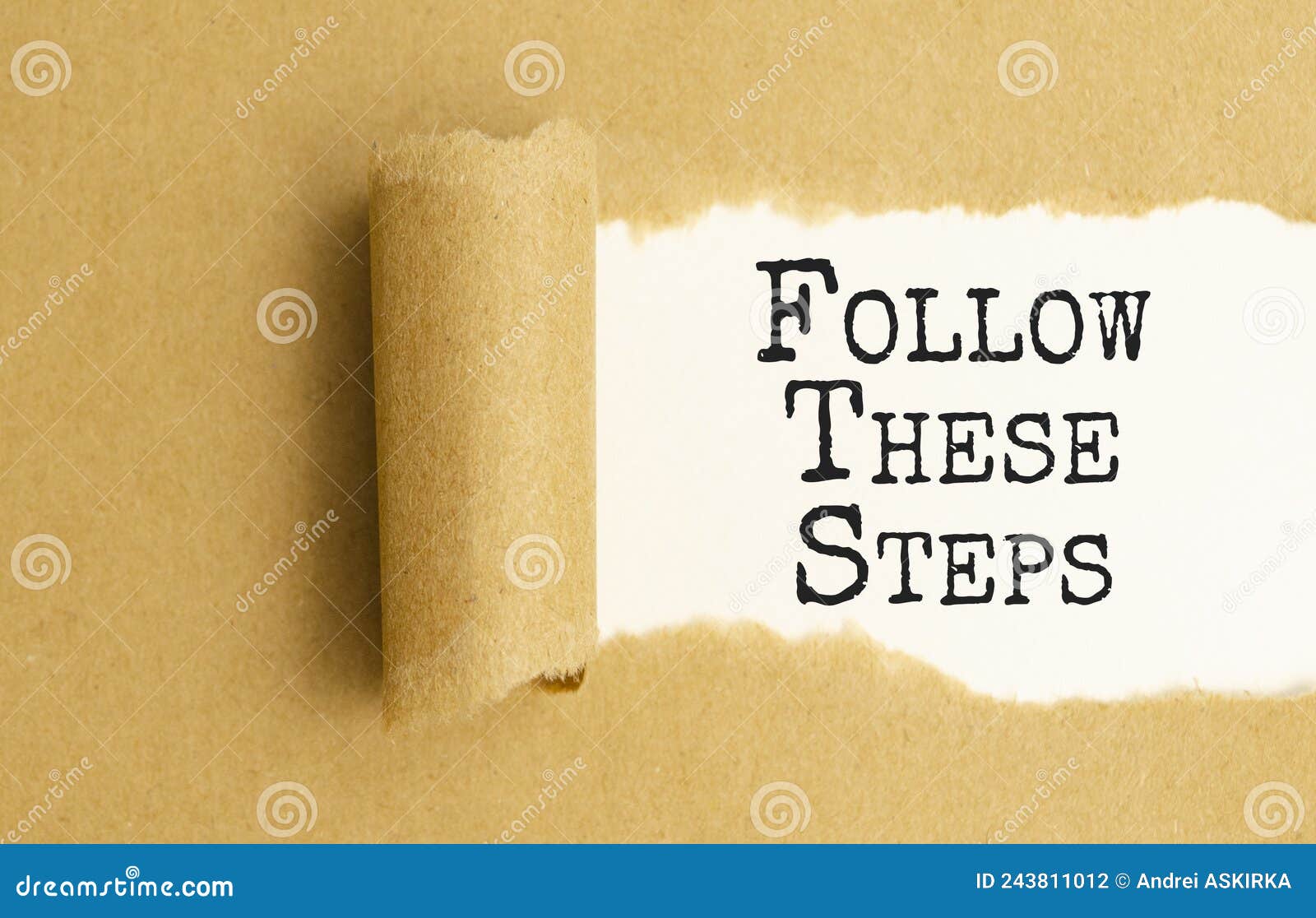 Follow these Steps Sign on the Torn Paper on the Black Background Stock ...