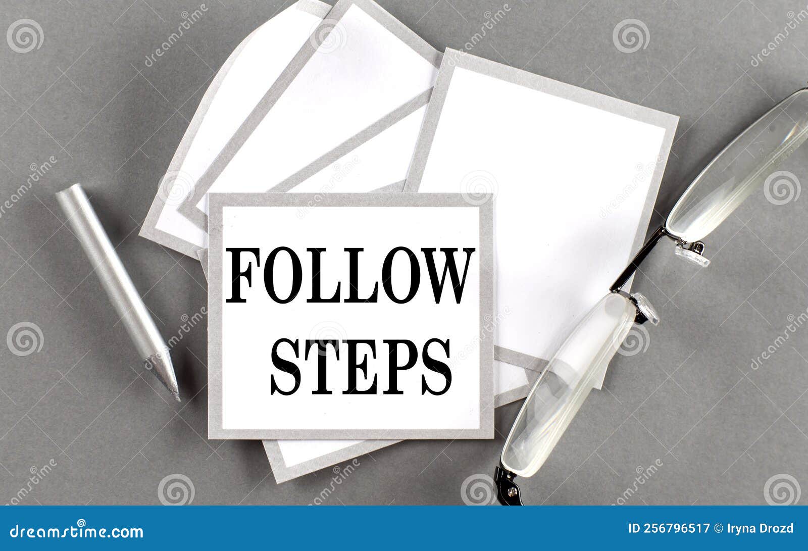 FOLLOW STEPS Text Written on a Sticky with Pencil and Glasses Stock ...
