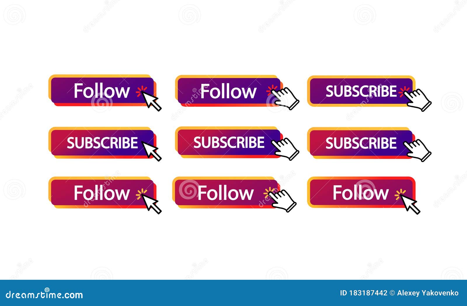 Follow, Subscribe Button with Cursor, Mouse Pointer. Button Template ...