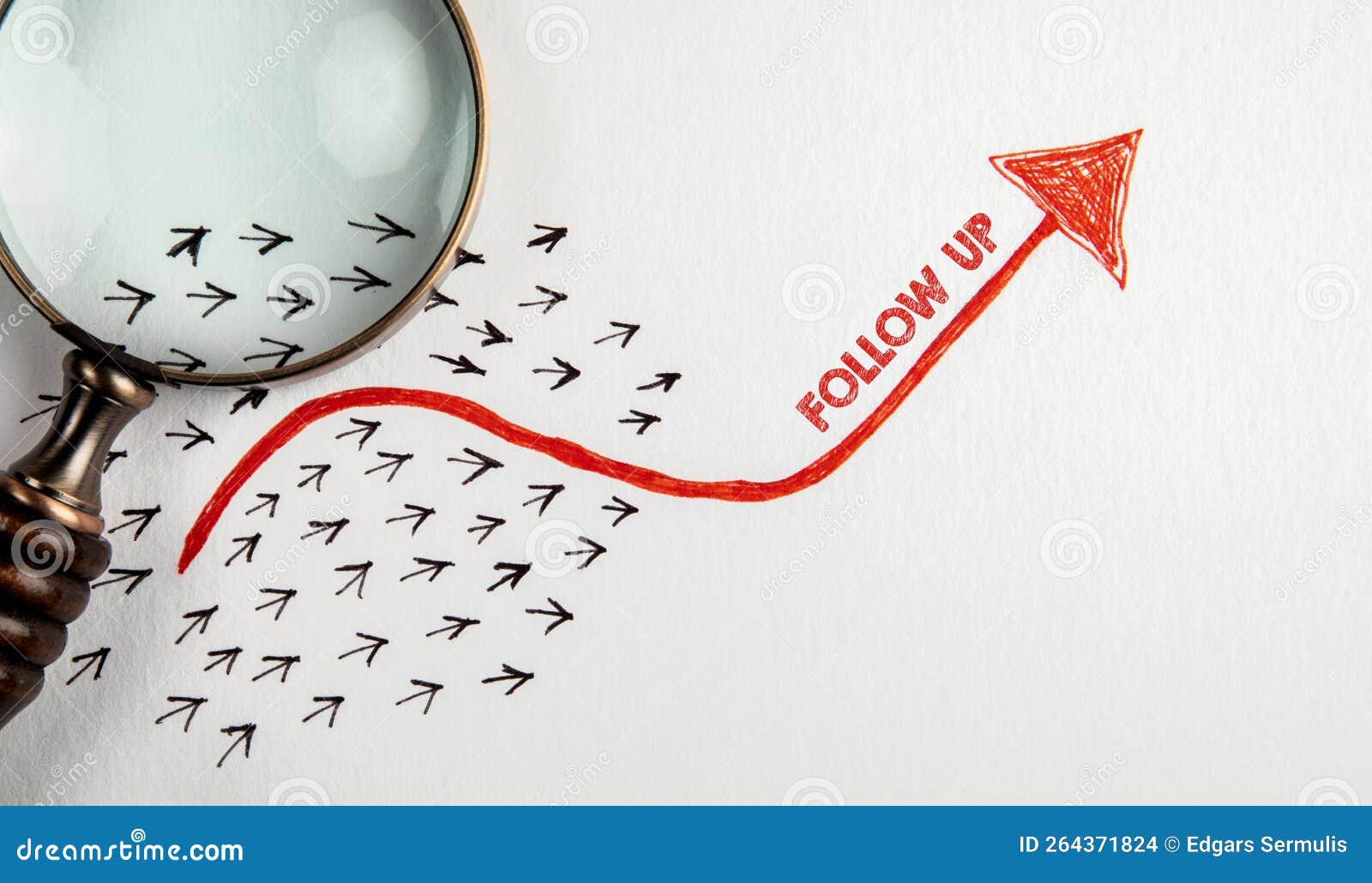 FOLLOW UP Concept. Magnifying Glass and Many Arrows on a White ... FOLLOW UP Concept. Magnifying Glass and Many Arrows on a White ...