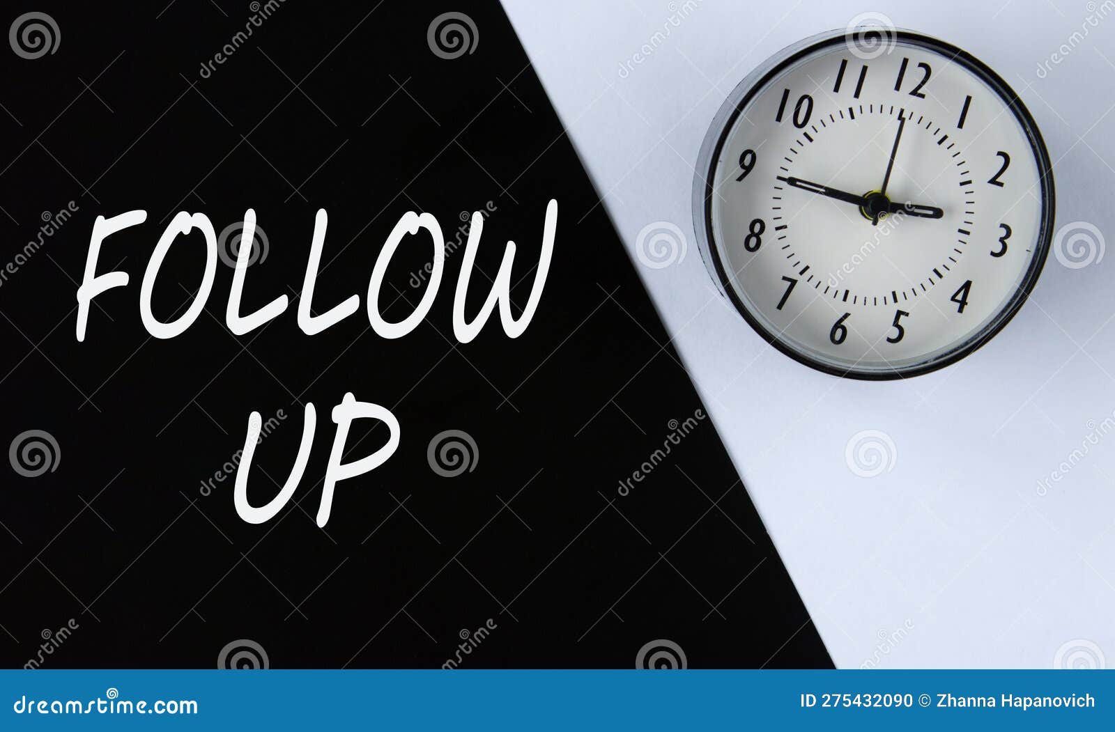 FOLLOW UP - Words on Black Background and Alarm Clock on White Stock ...