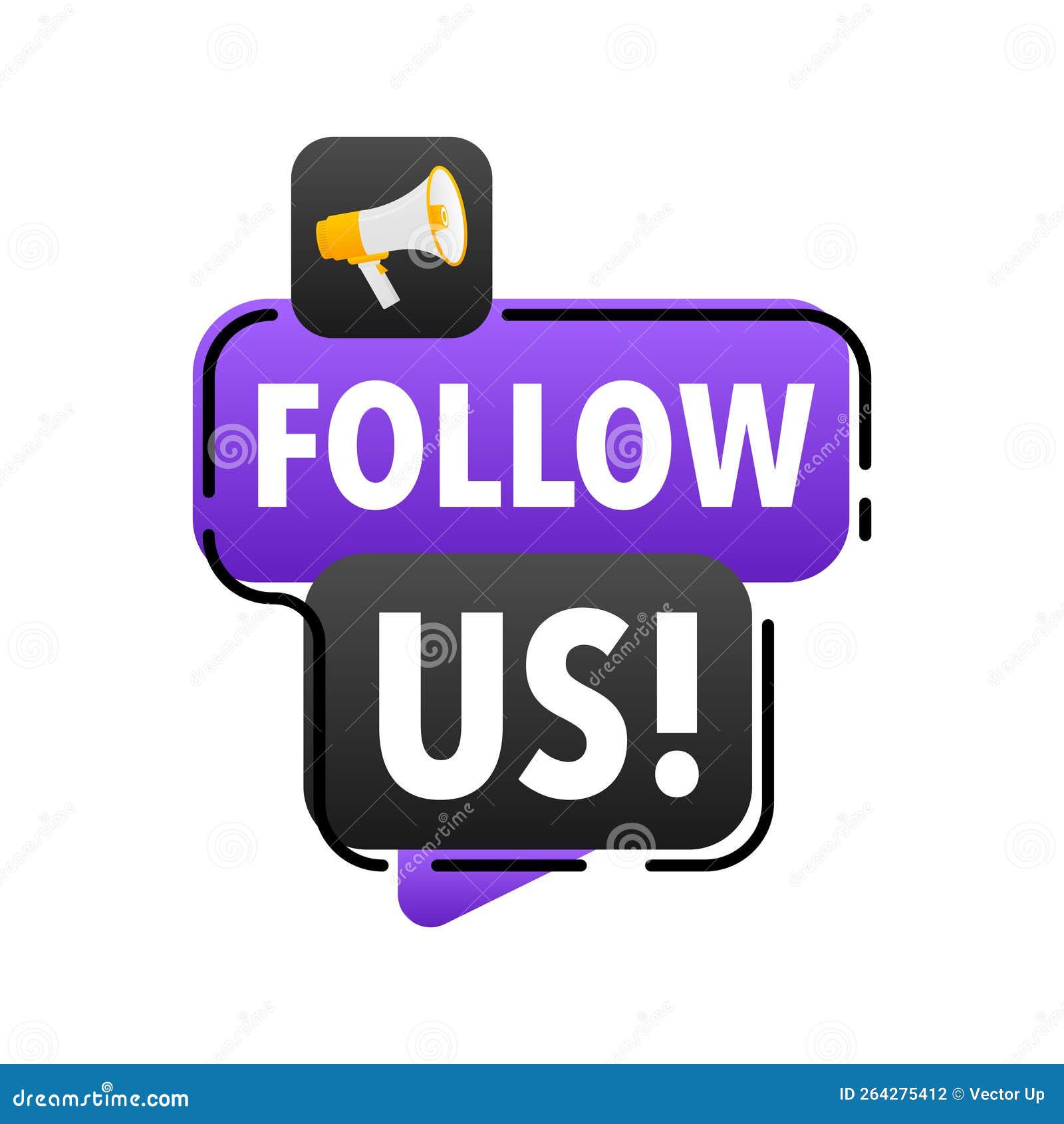 Follow Us Announcement Megaphone Label. Loudspeaker Speech Bubble ...