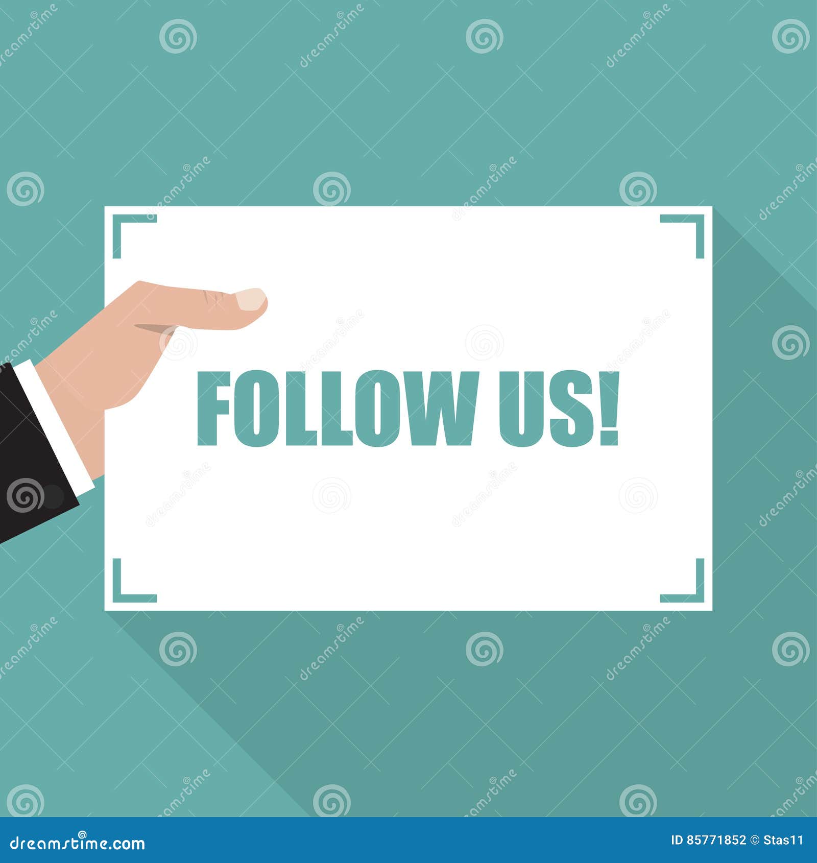 Follow Us. Hand with Sheet of Paper with Long Shadow Stock Illustration ...