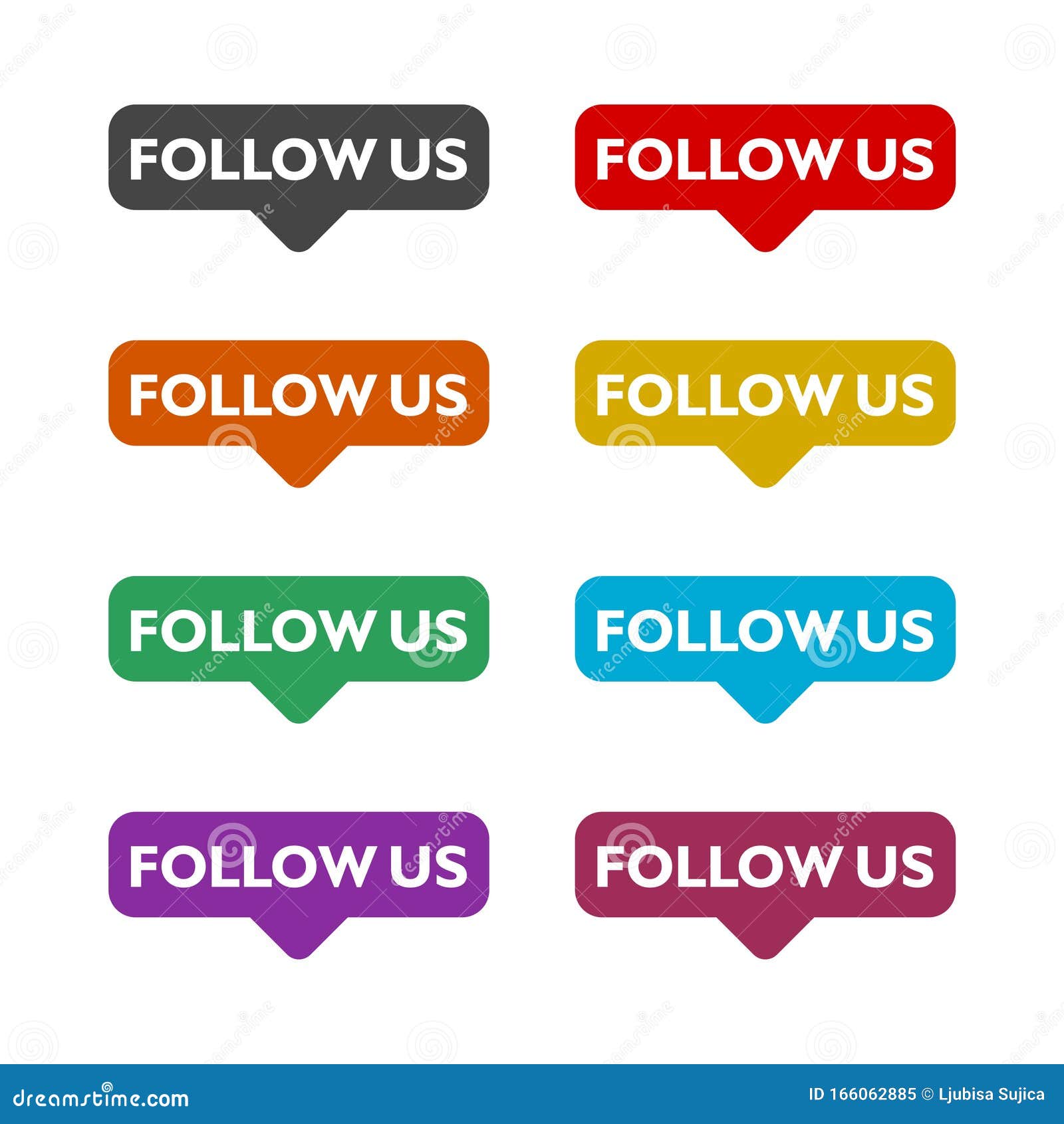 Follow Us Isolated Color Set Isolated on White Background Stock Vector ...