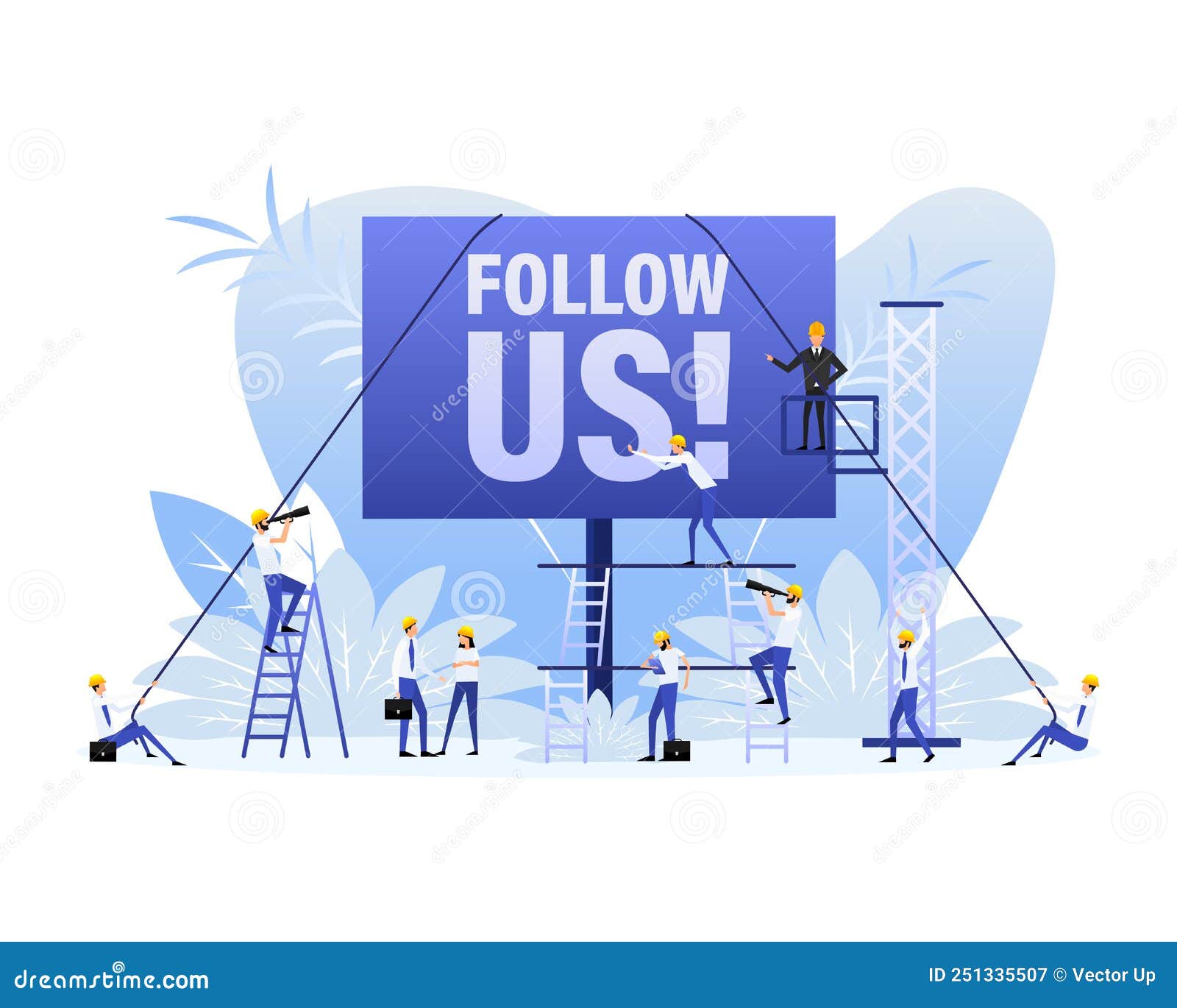 Follow Us Placard in Flat Style on White Background. People Stock ...