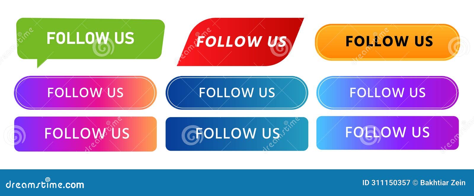 Follow Us Rectangle Shape Label Sticker Button Web Media Technology ...