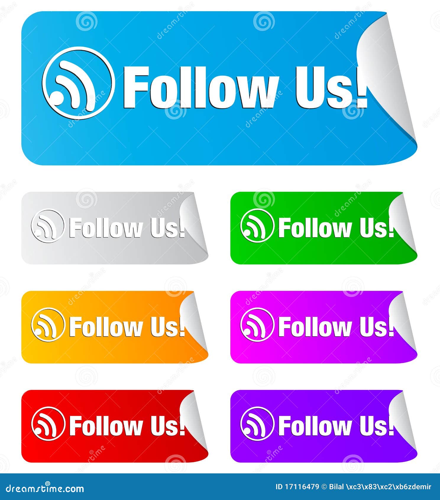 Follow Us,rectangular Stickers Stock Vector - Illustration of adhesive ...