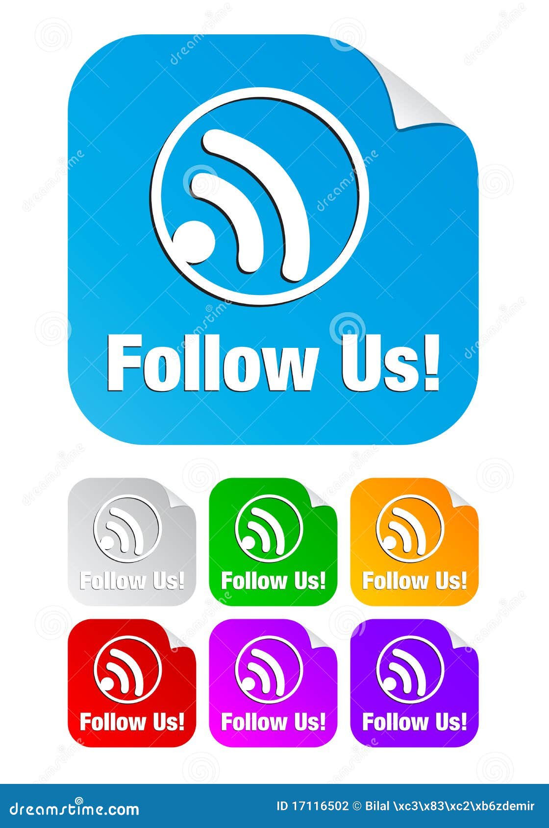 Follow us,square stickers stock vector. Illustration of networking ...