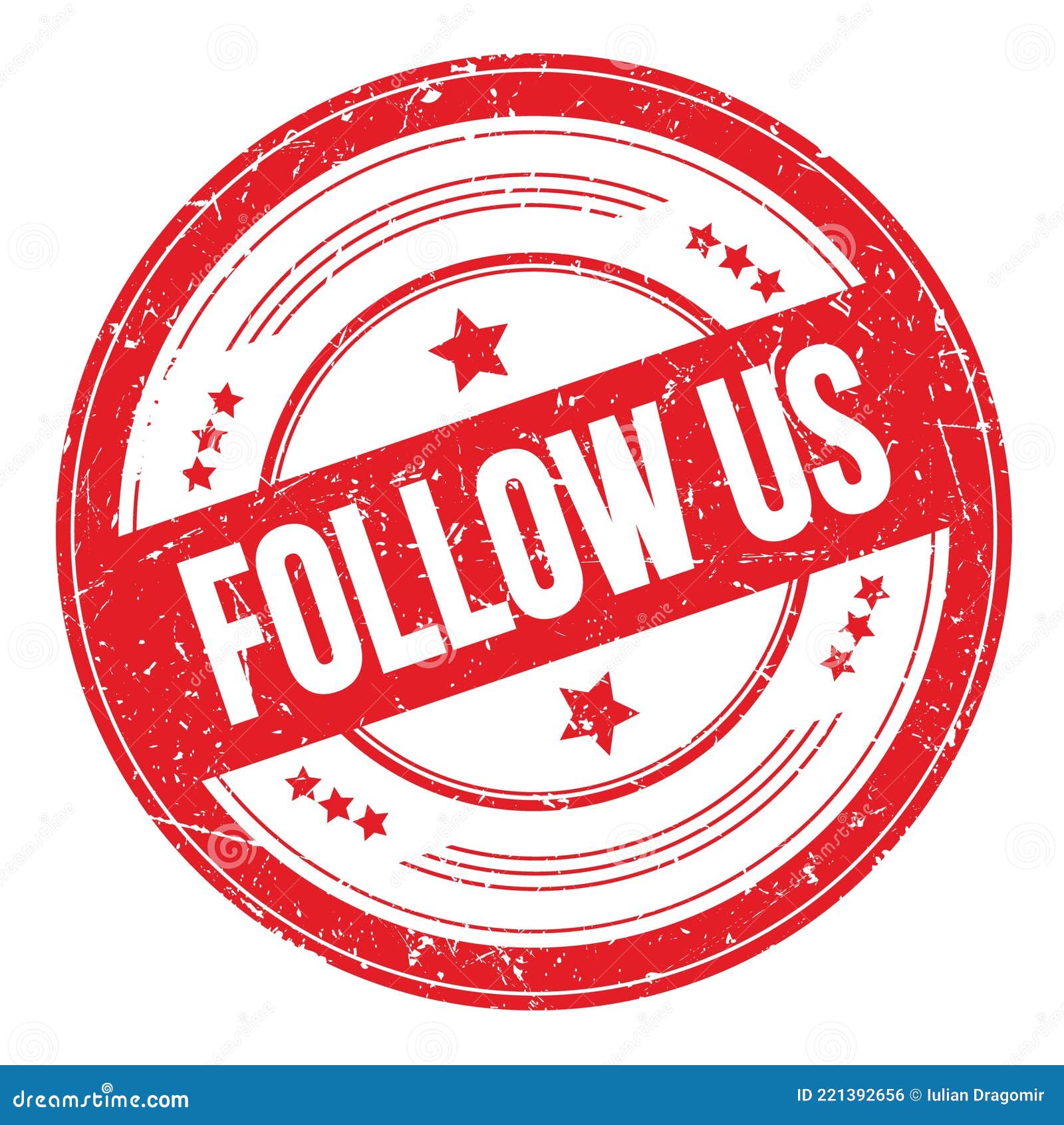 FOLLOW US Text on Red Round Grungy Stamp Stock Illustration ...