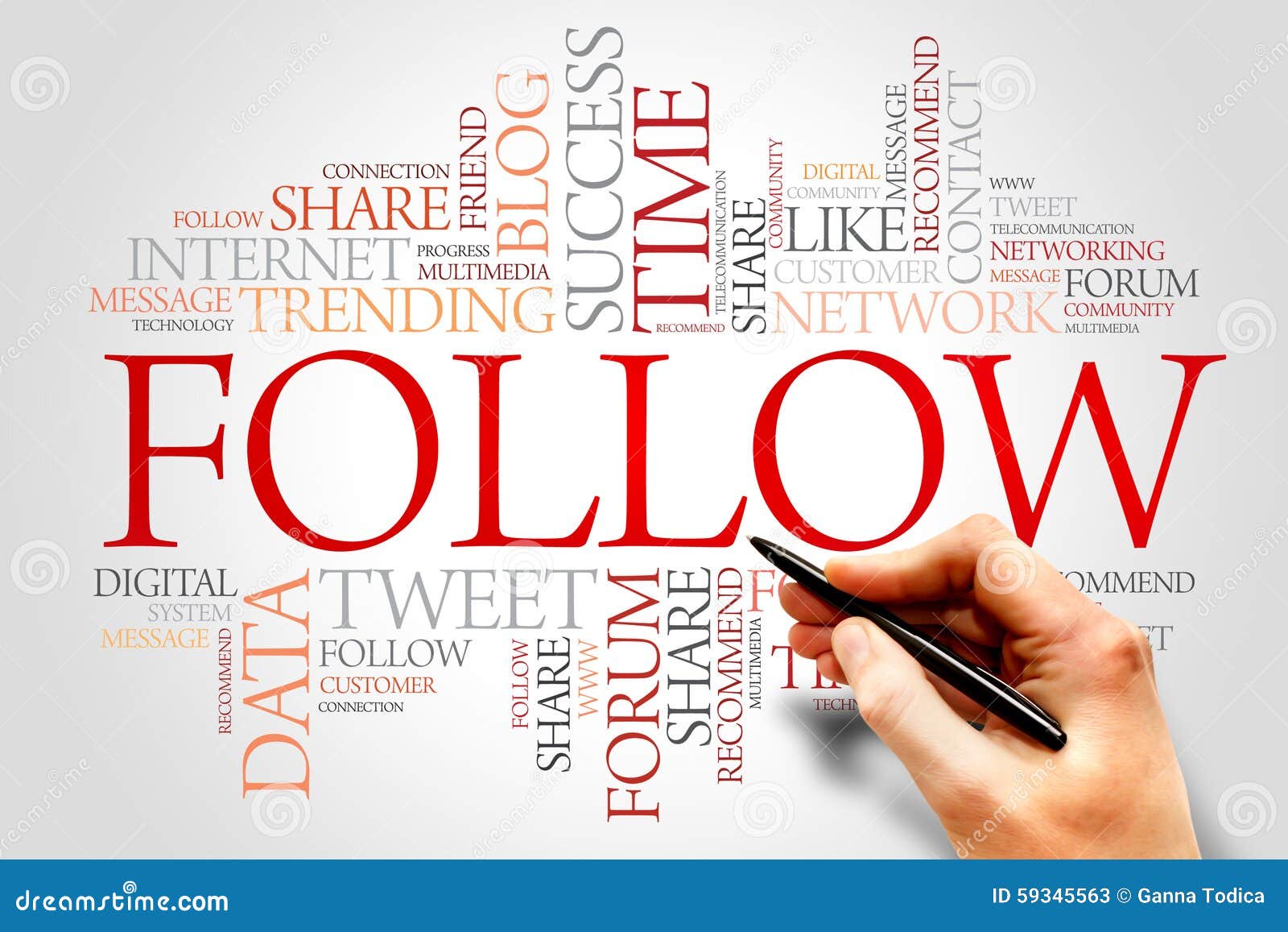 Follow stock image. Image of cloud, media, announcement - 59345563