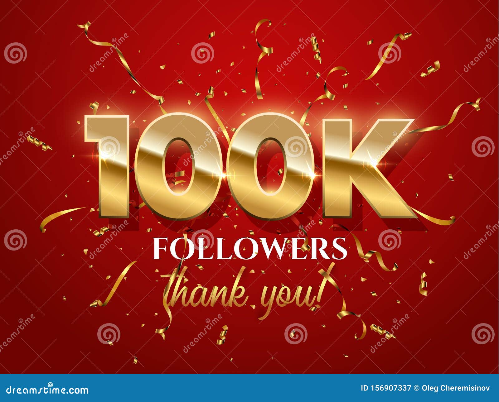 100000 Followers Celebration Vector Banner With Text Stock Vector