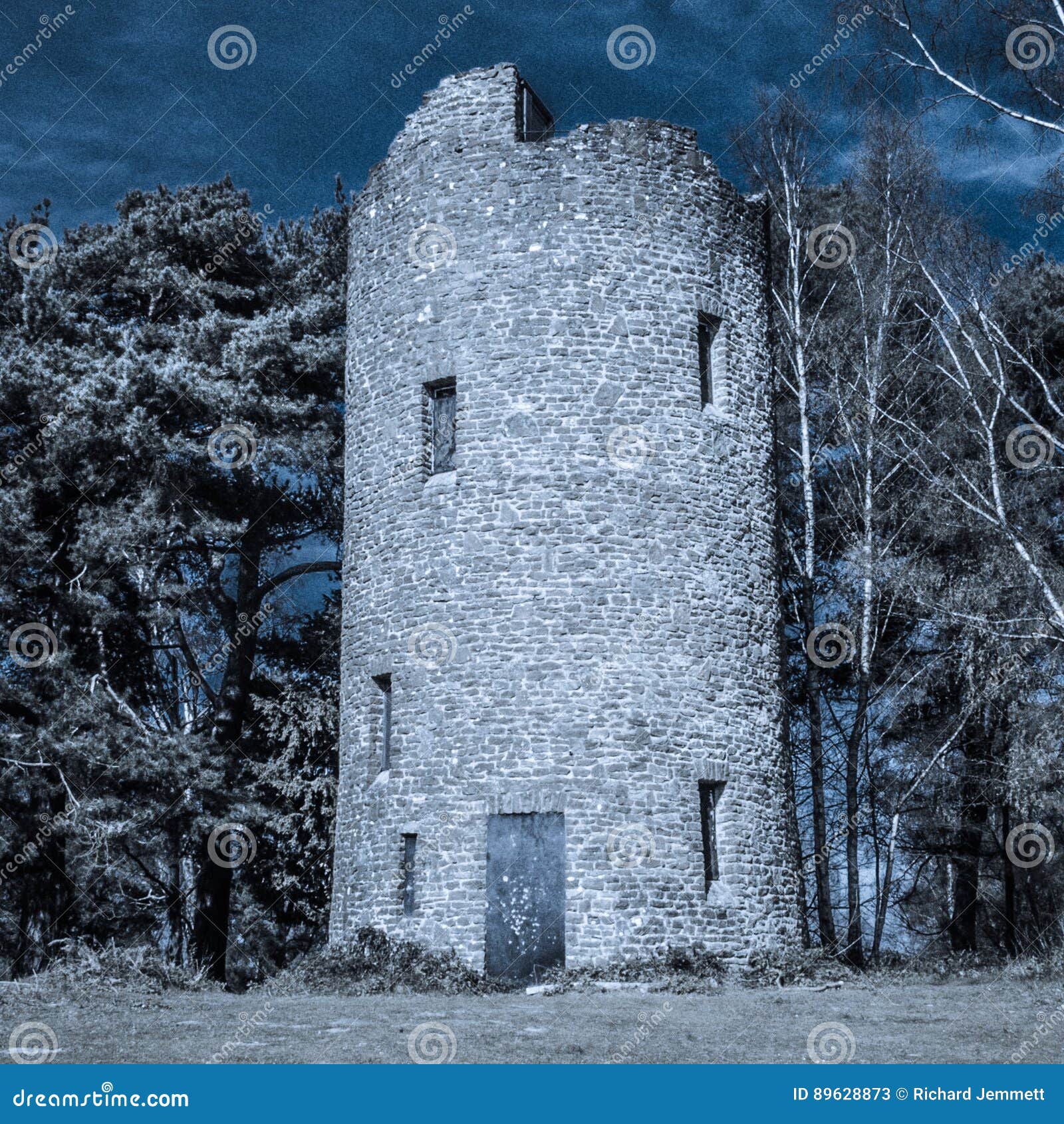 Folly Tower at the Top of Chinthurst Hill Moonlight Stock Image - Image ...