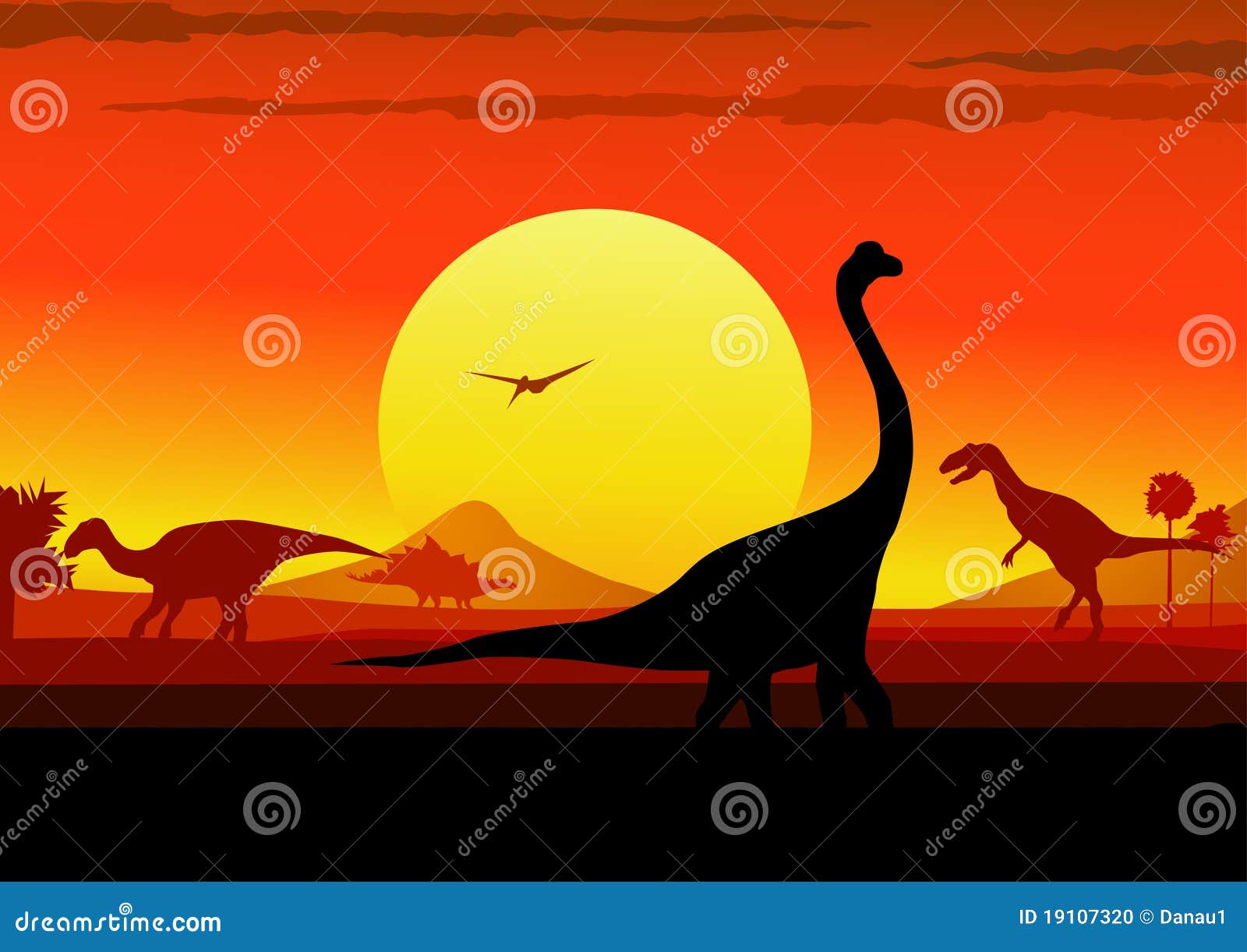 Fond Jurassique De Coucher Du Soleil Illustration de Vecteur ...