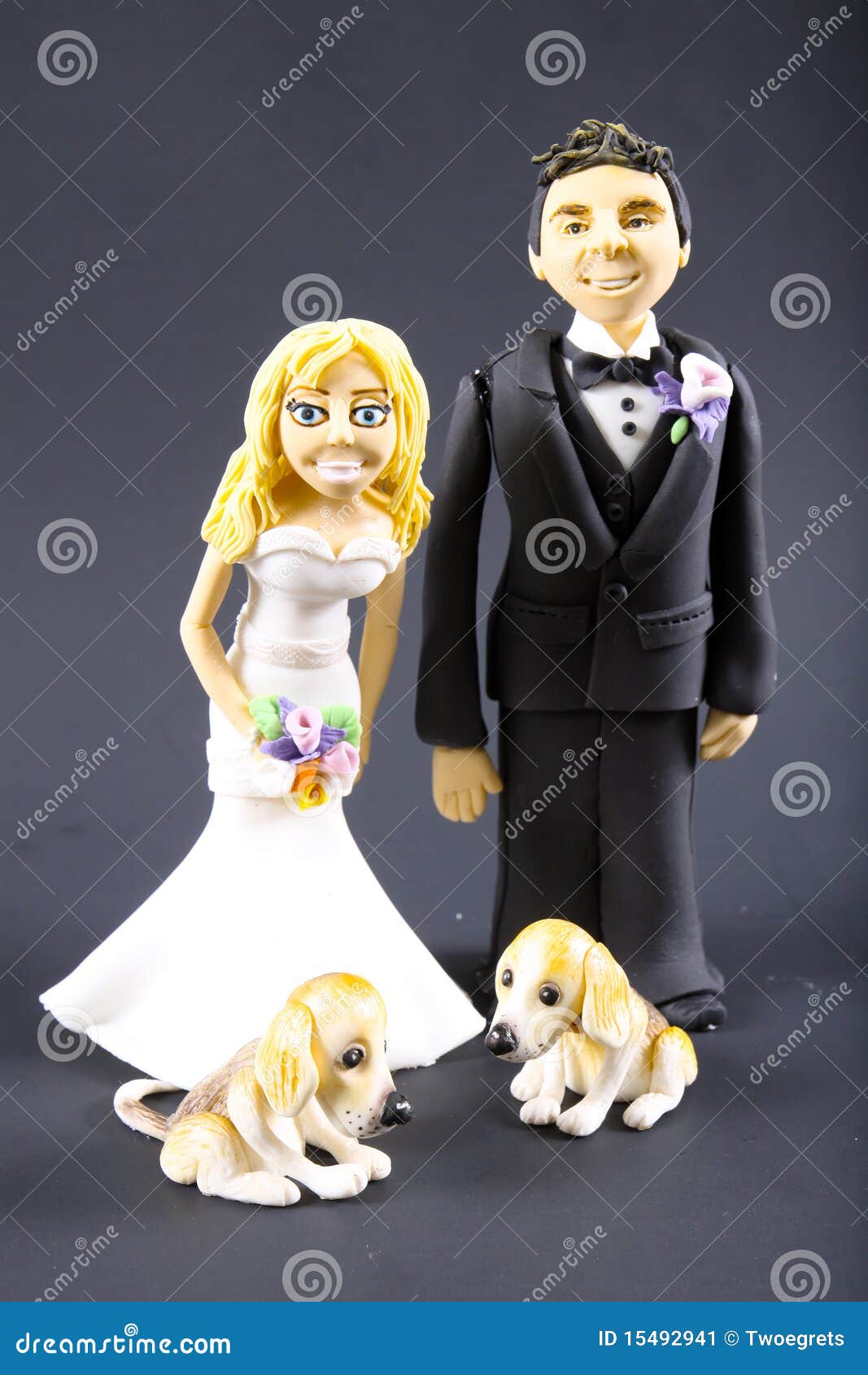 Fondant Bride and Groom with Dogs Wedding Topper Stock Image - Image of ...