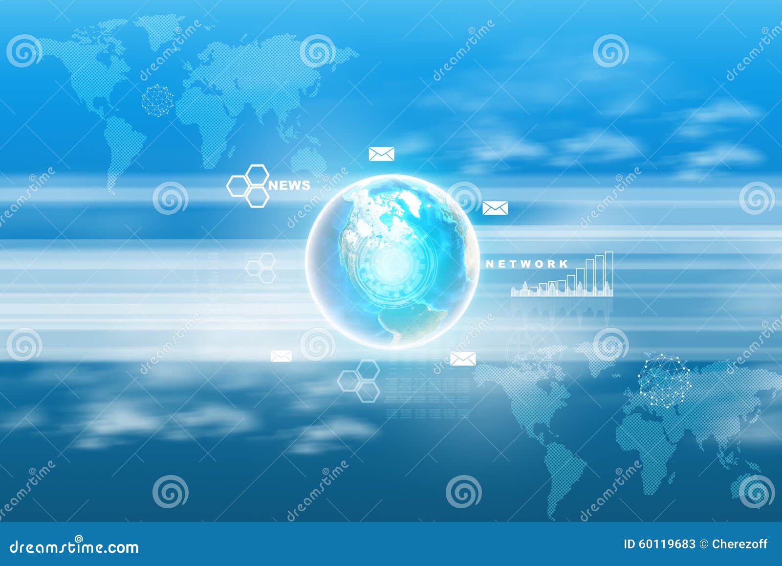 Fondo Azul Abstracto Con El Mapa Del Mundo Stock de ilustración ...