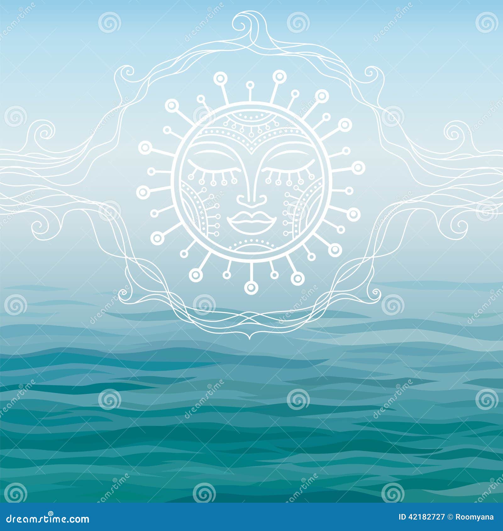 Fondo Blu Il Mare Con Un Simbolo Del Sole Illustrazione Vettoriale ...