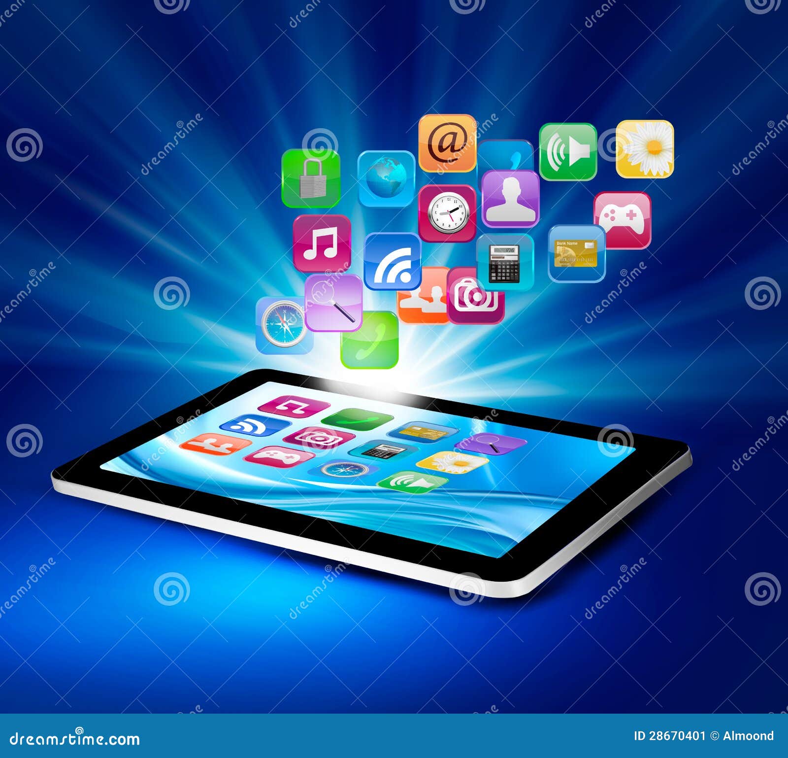 Fondo Con Los Iconos En Una Tablilla. Ilustración del Vector ...