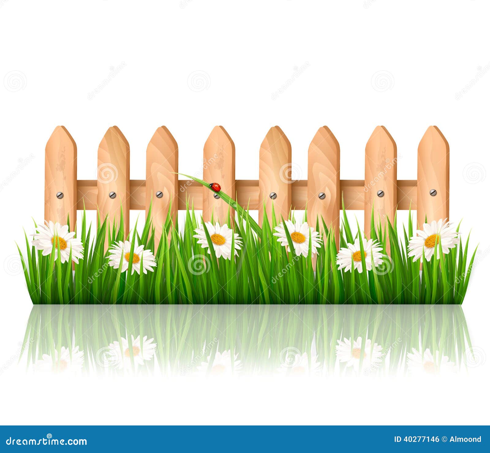 Fondo Con Una Cerca De Madera Con La Hierba, Flores Ilustración del ...