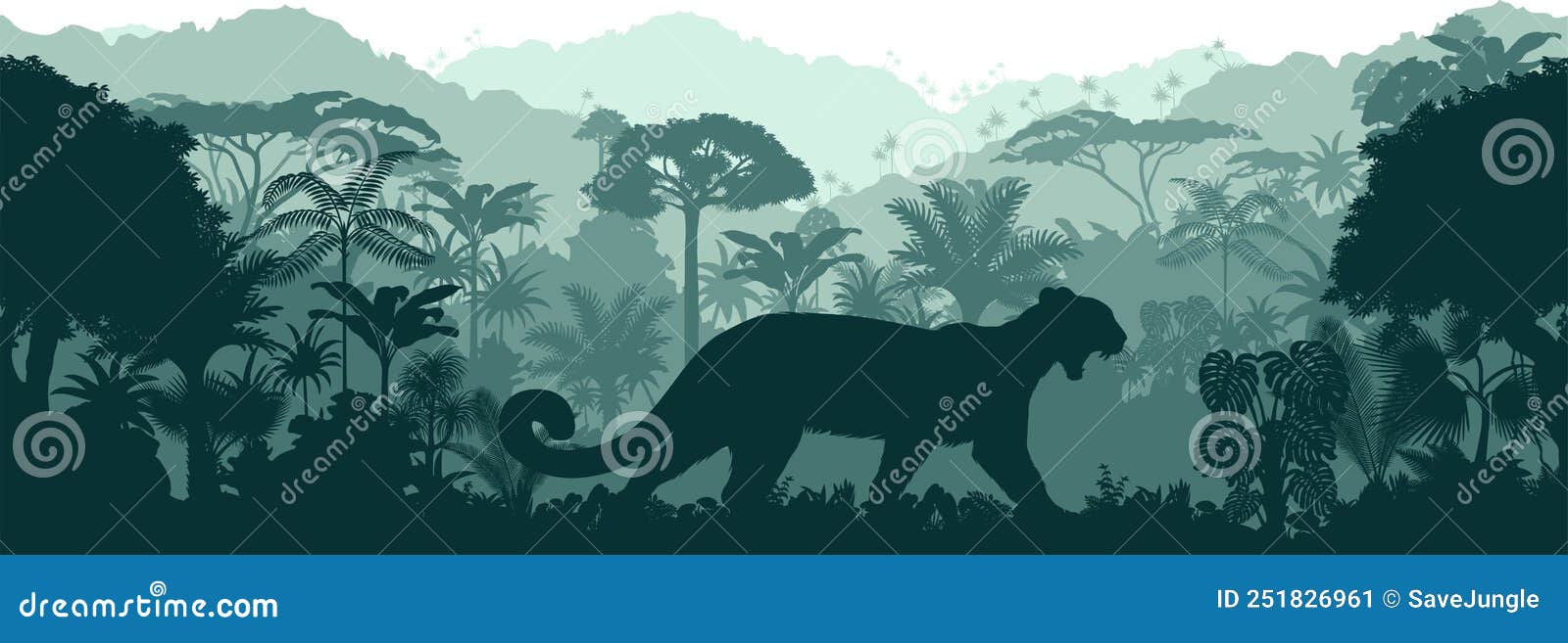 Fondo De Selva Tropical Transparente Horizontal Con Puma Ilustración ...