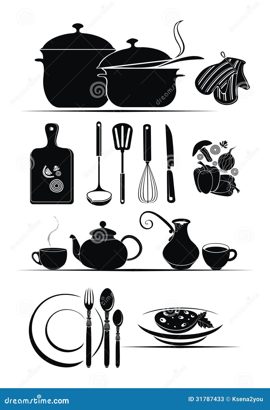 Utensilios Determinados De La Cocina Del Vector Cocinar