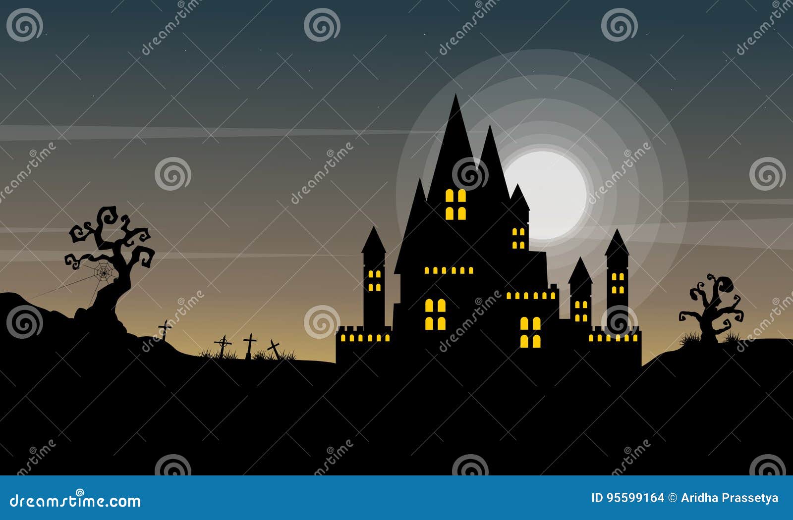 Fondo Di Halloween Con Il Castello Alla Notte Illustrazione Vettoriale ...