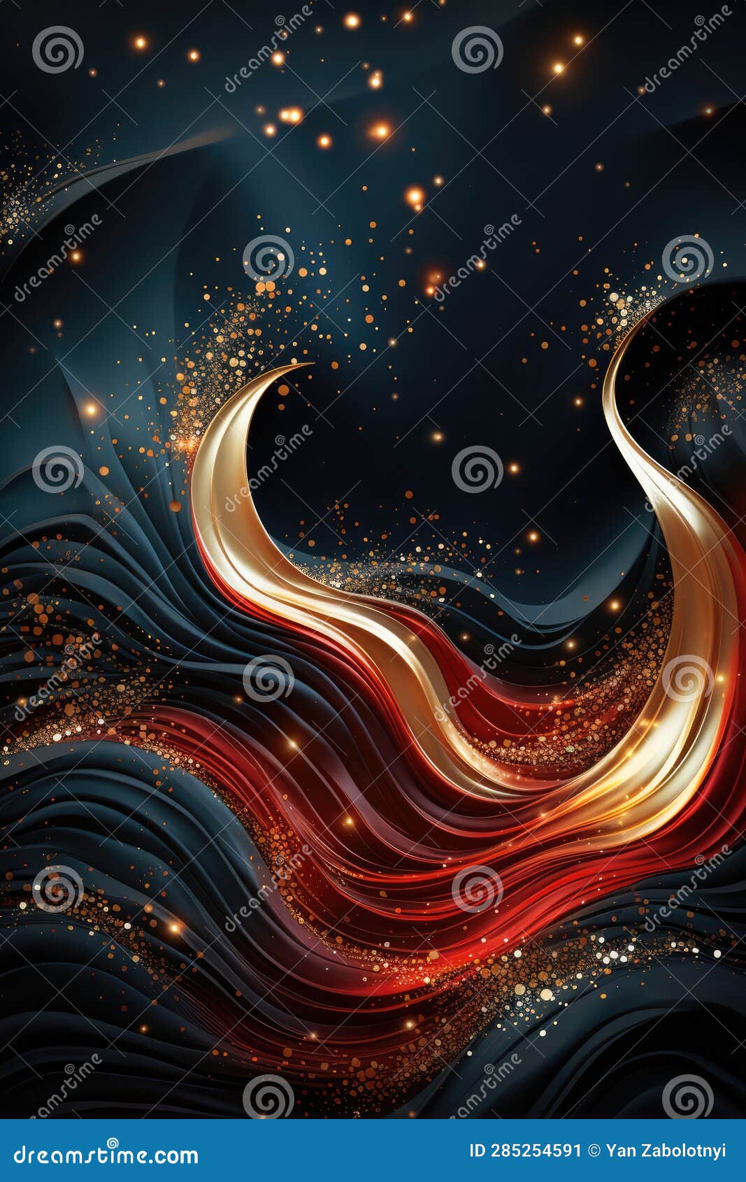 Fondo Negro Con Olas Doradas Y Rojas Stock de ilustración - Ilustración ...