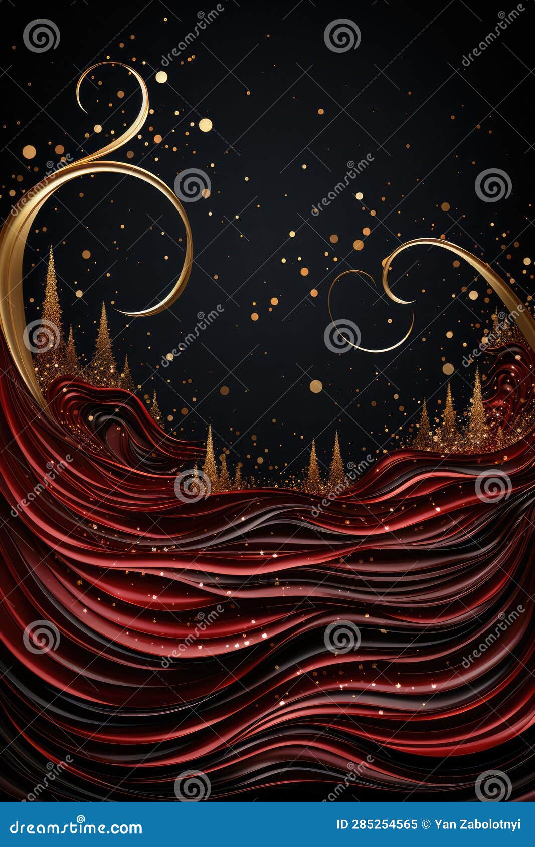 Fondo Negro Con Olas Rojas Y Doradas Stock de ilustración - Ilustración ...