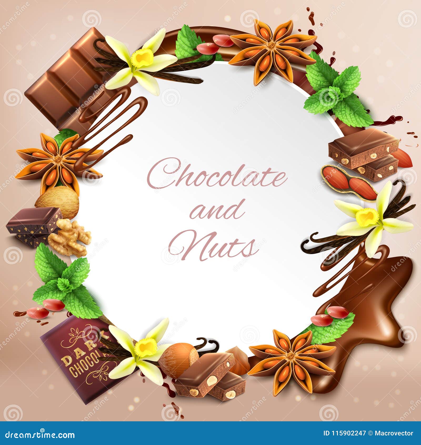 Fondo Redondo Del Marco Del Chocolate Realista Ilustración del Vector ...