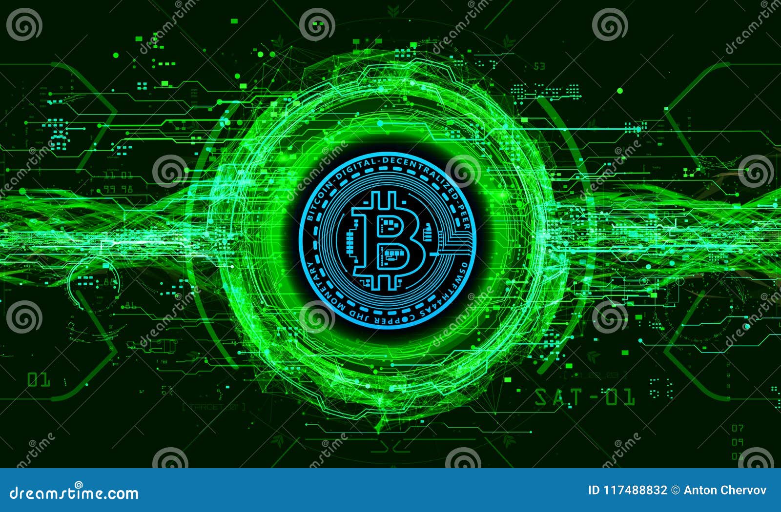 Fondo Tecnológico Con El Bitcoin Crypto De La Moneda Stock de ...