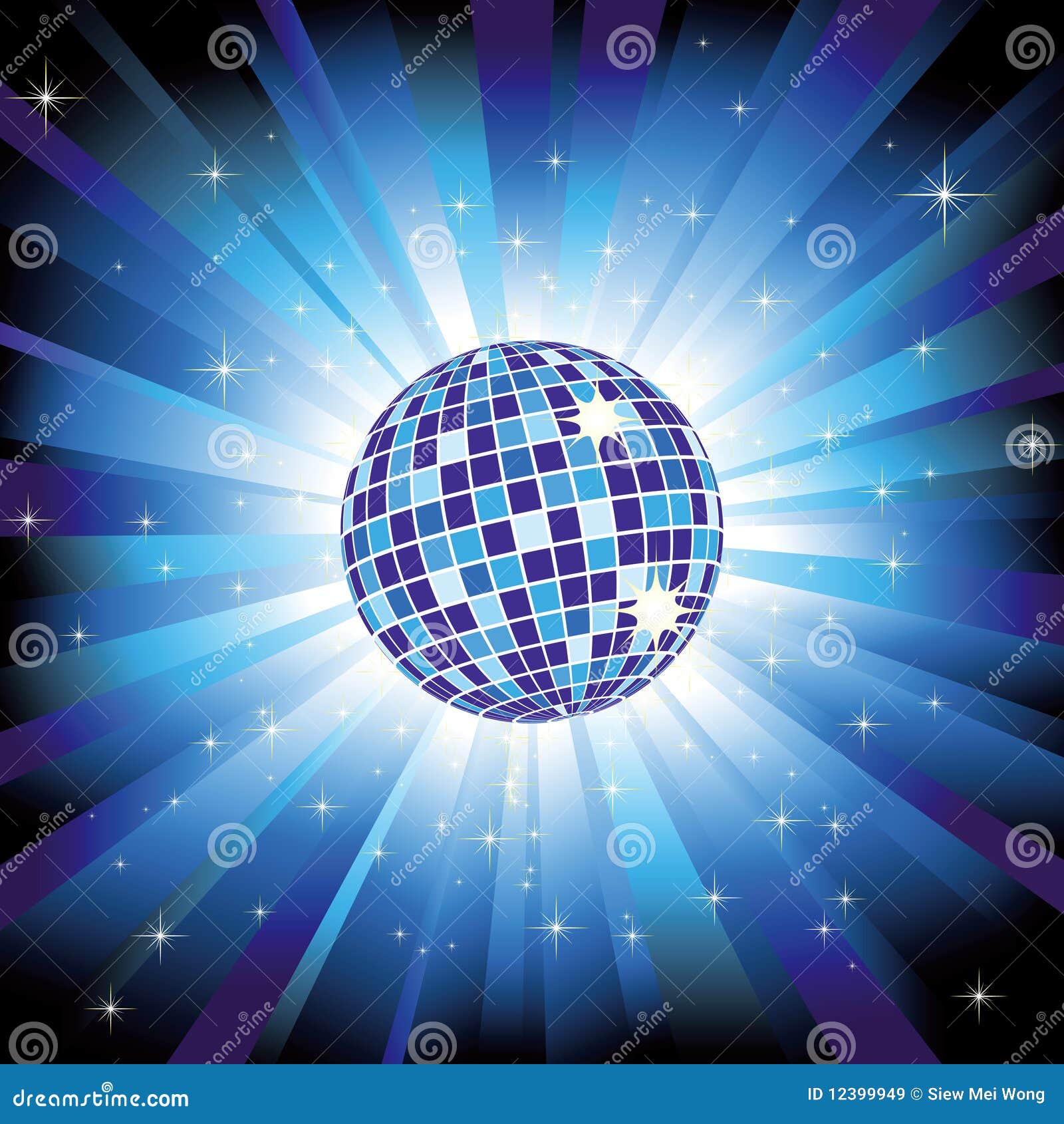 Fonkelende Discobal Op Blauwe Lichte Uitbarsting Vector Illustratie ...