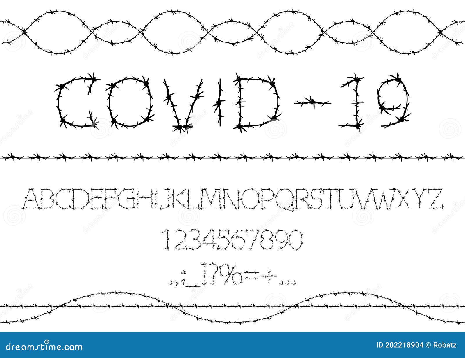 Alphabet Of Barbed Wire. Prison Letters And Numbers Set. Barbed Wire ...