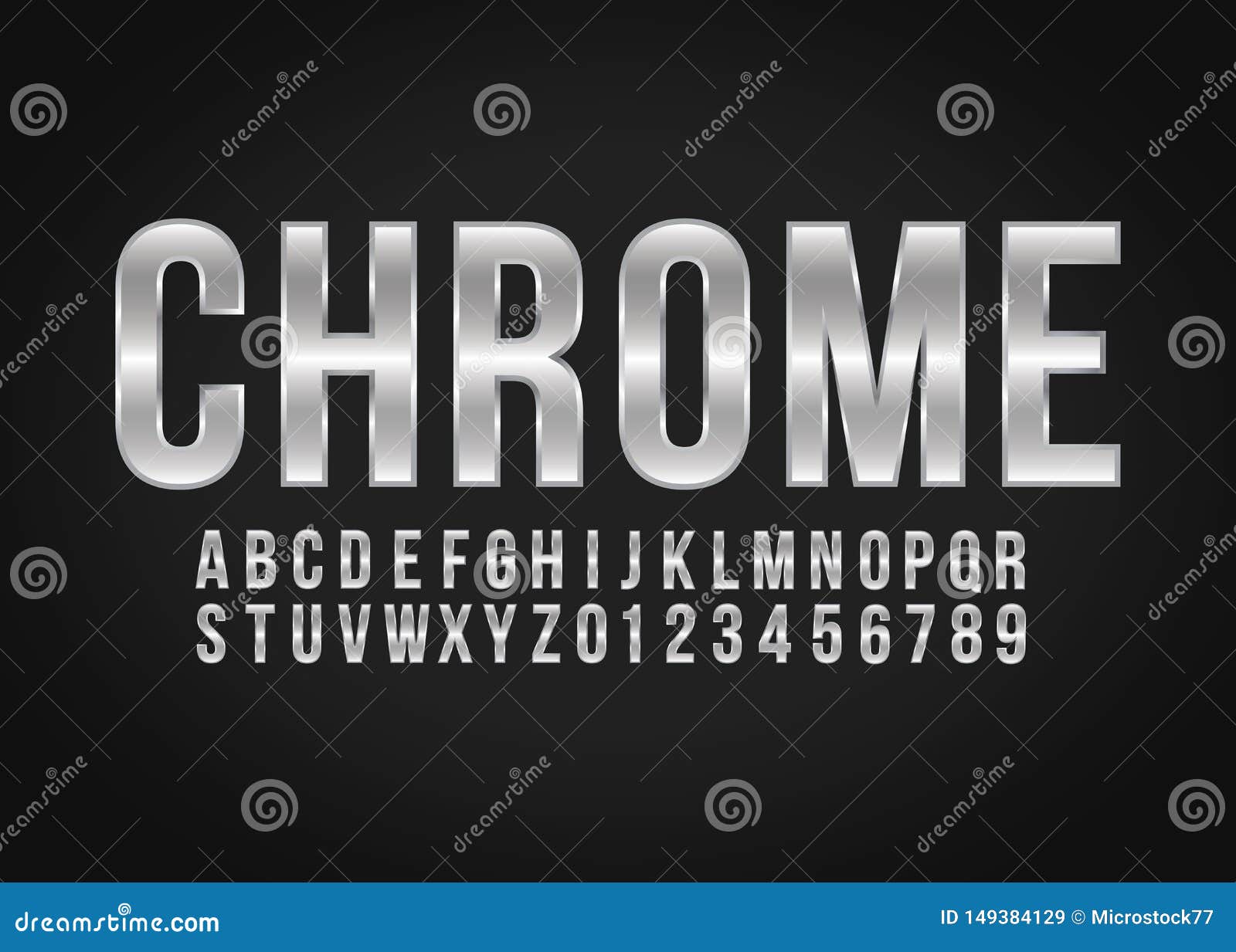 Chrome Effect Alphabet Font. Metal Beveled Letters Numbers And Symbols ...