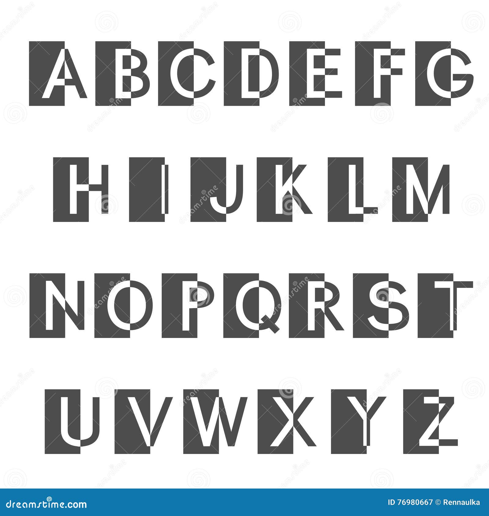 Font Alphabet - Simple Black White Letters - Rectangle Design Stock ...
