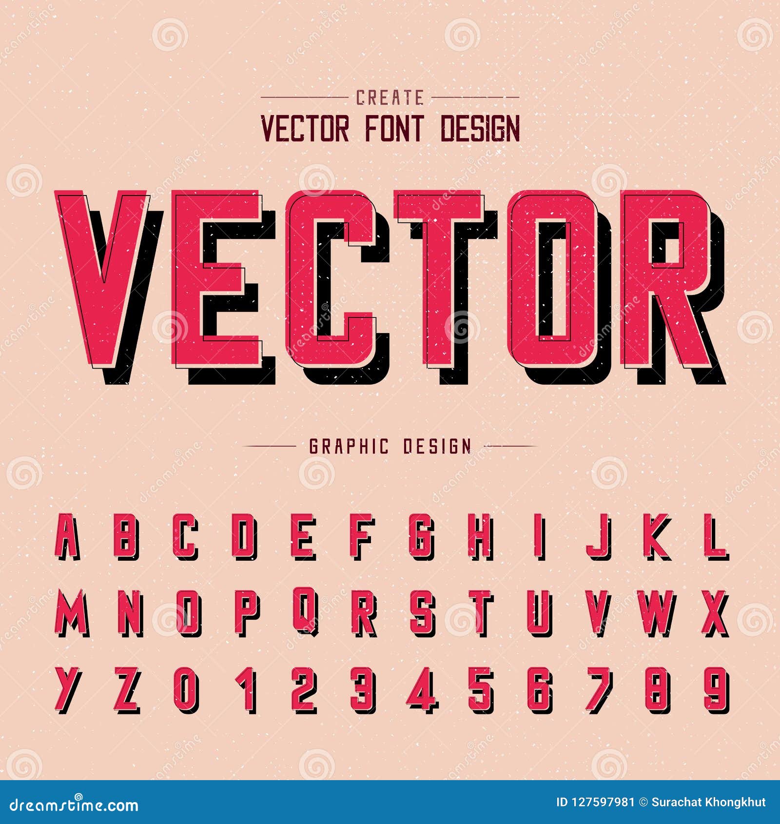 Font and Alphabet Vector, Red Letter Design and Graphic Text on Stock ...