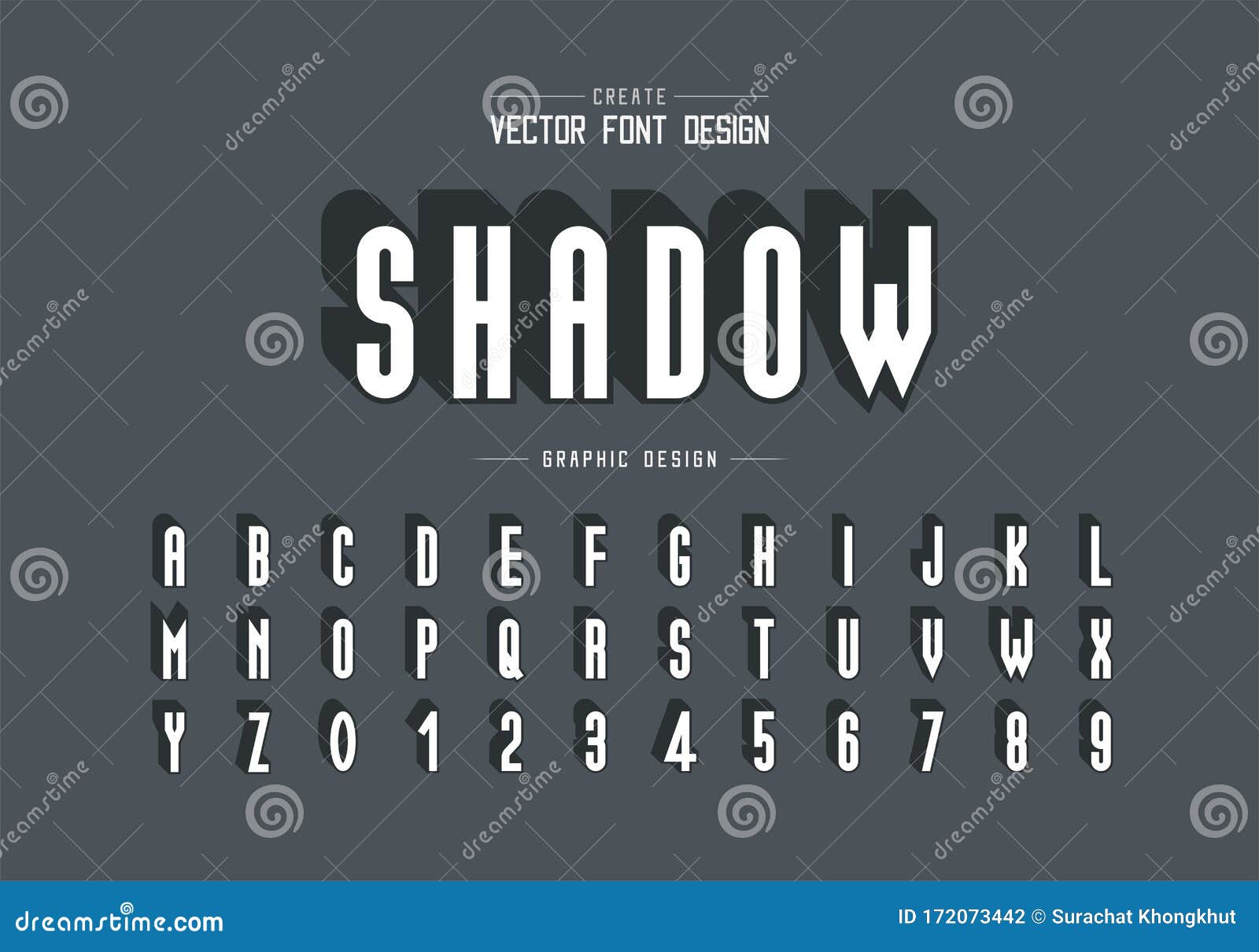 Font and Alphabet Vector, Tall Shadow Typeface Letter and Number Design ...