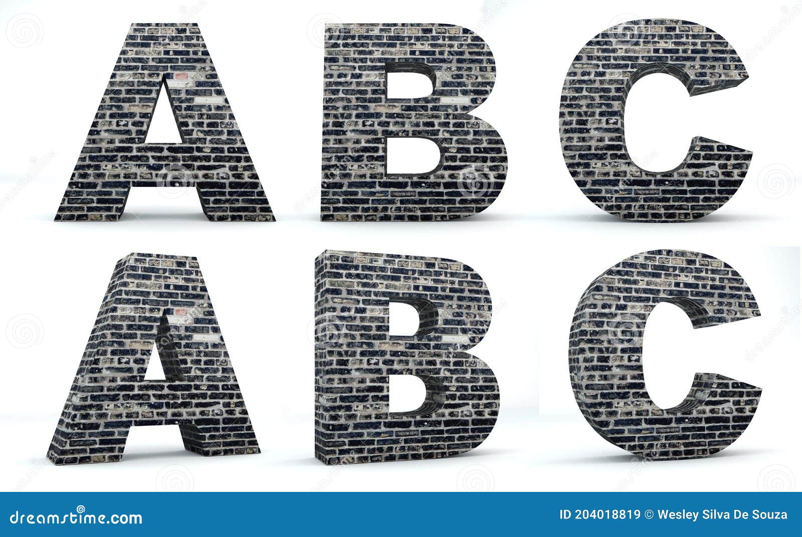 Font Brick, Alphabet Build, Letters a, B, C, 3d Render, Path Save Stock ...