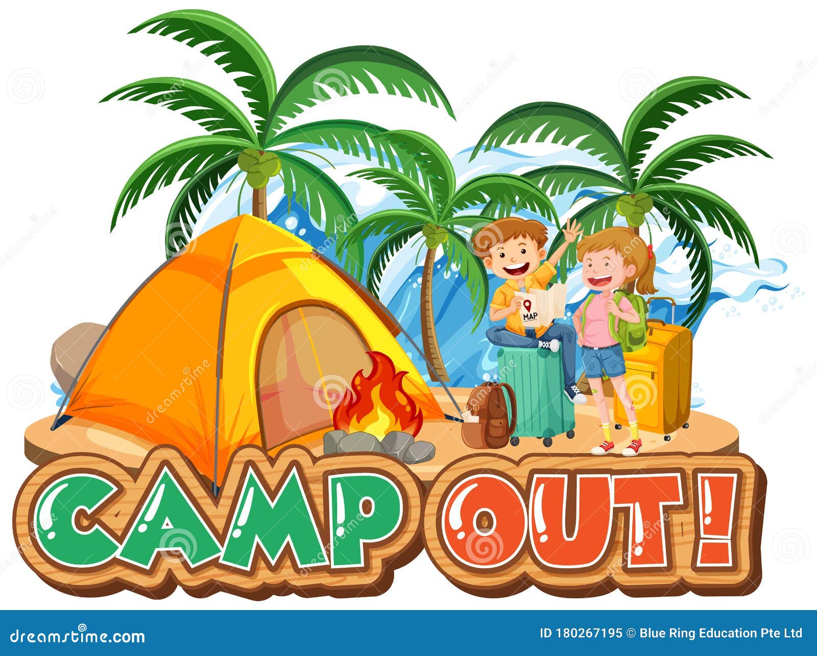 Font Design for Camp Out with Tent in the Park Stock Vector ...