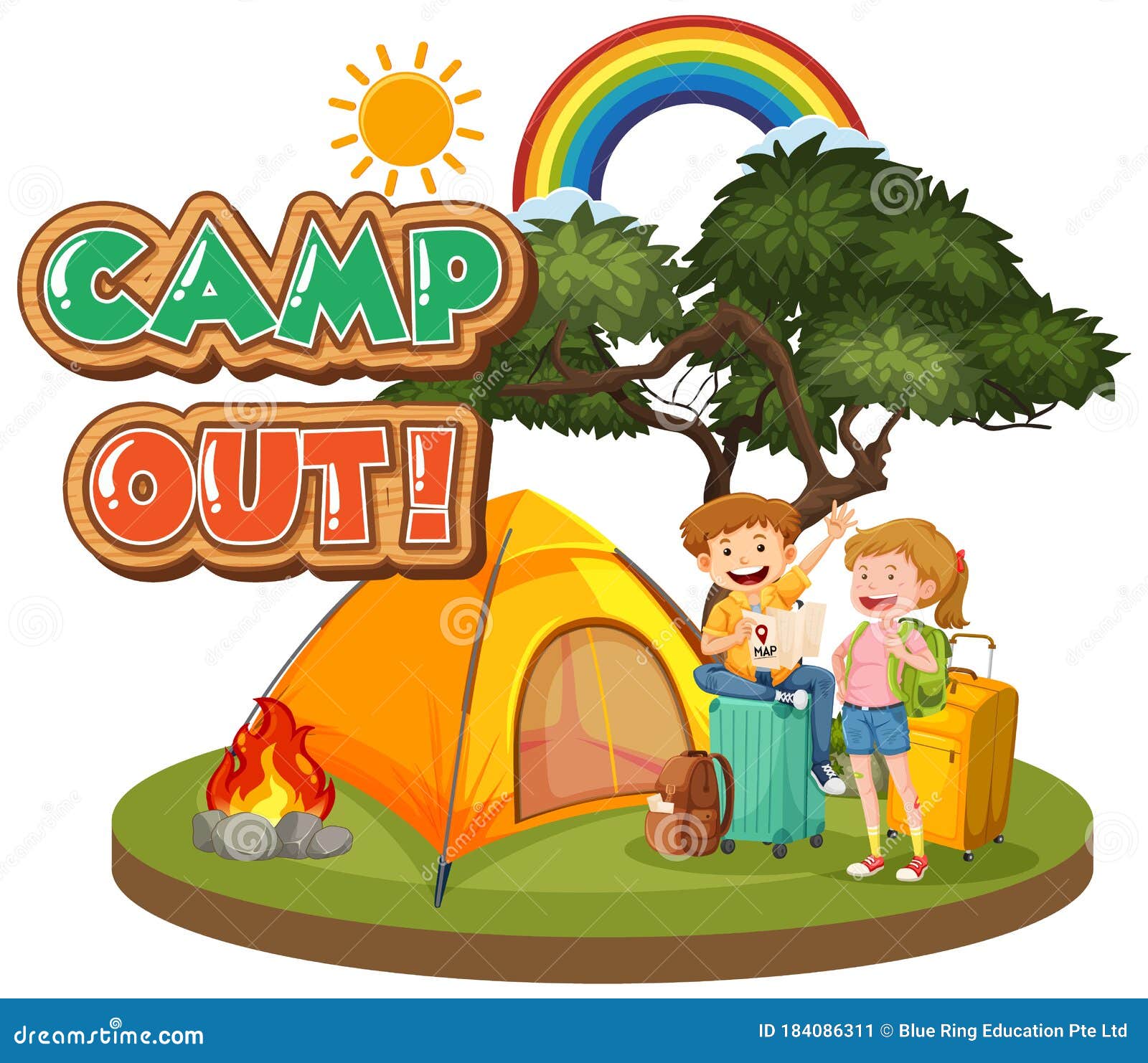 Font Design for Camp Out with Tent in the Park Stock Vector ...
