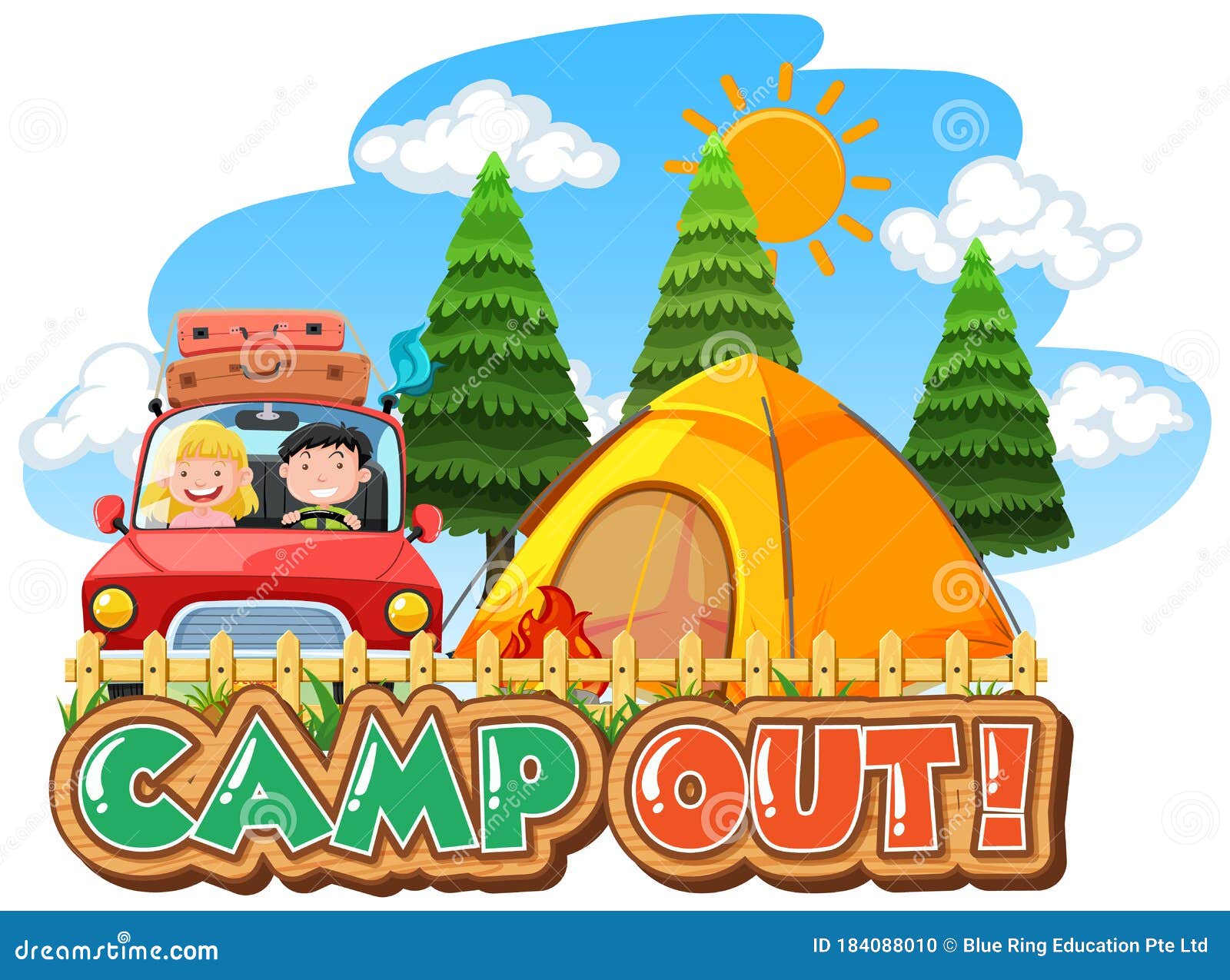 Font Design for Camp Out with Tent in the Park Stock Vector ...