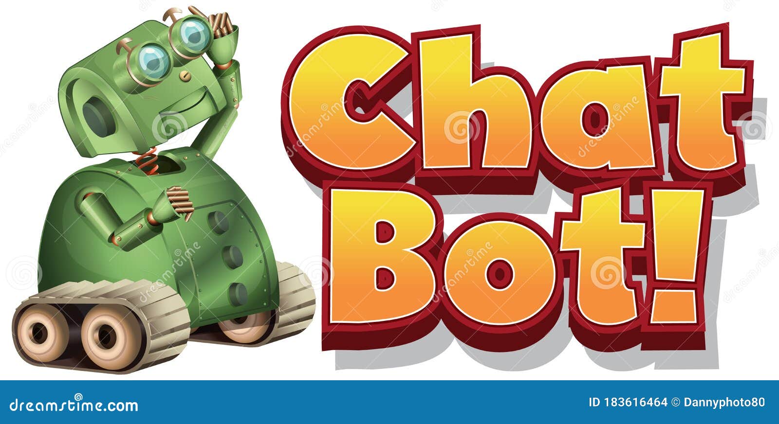 Font Design for Chat Bot with Green Robot on White Background Stock ...