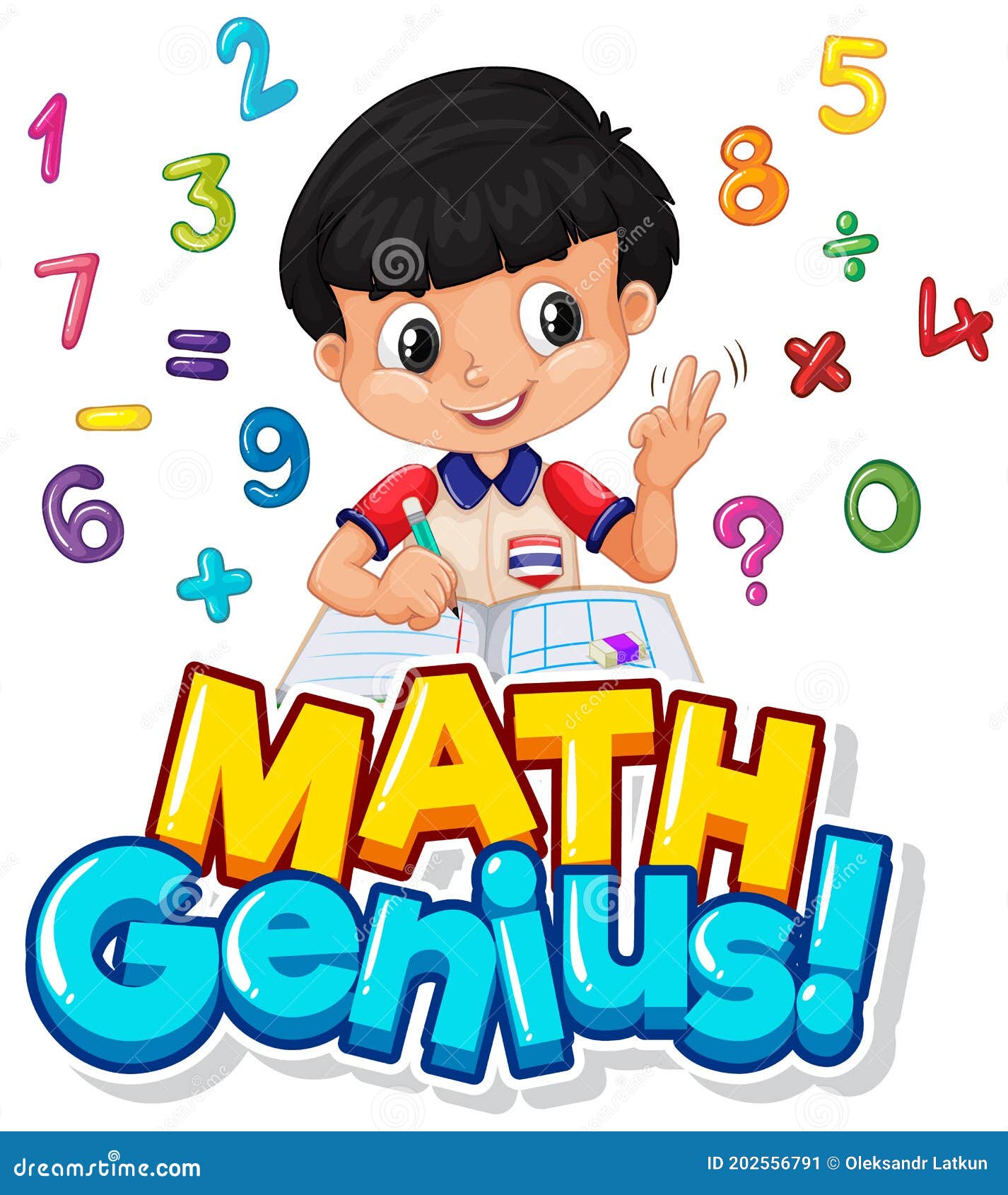 Font Design for Math Genius with Boy and Numbers Stock Vector ...