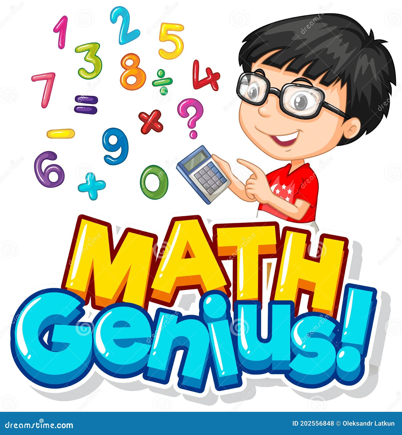 Font Design for Math Genius with Boy and Numbers Stock Vector ...