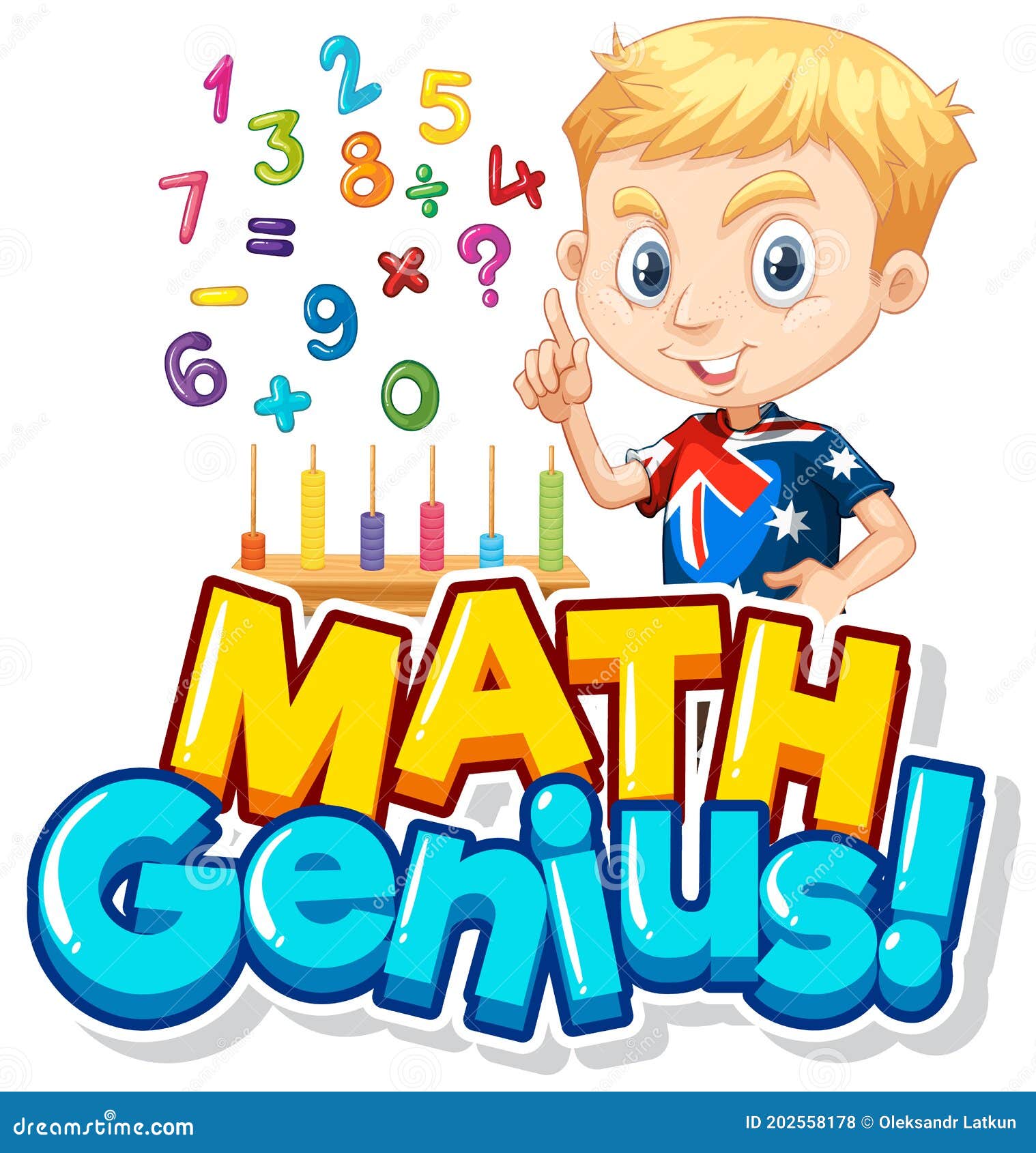 Font Design for Math Genius with Boy and Numbers Stock Vector ...