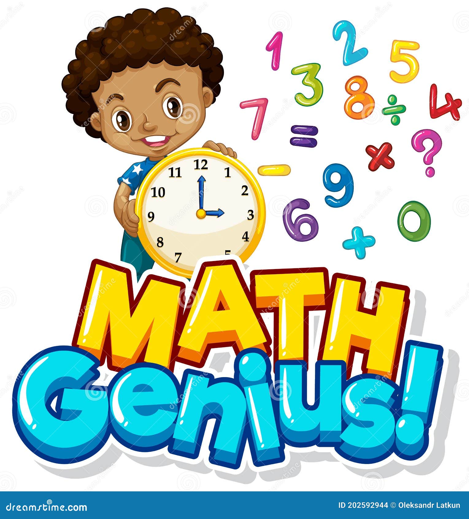 Font Design for Math Genius with Boy and Numbers Stock Vector ...