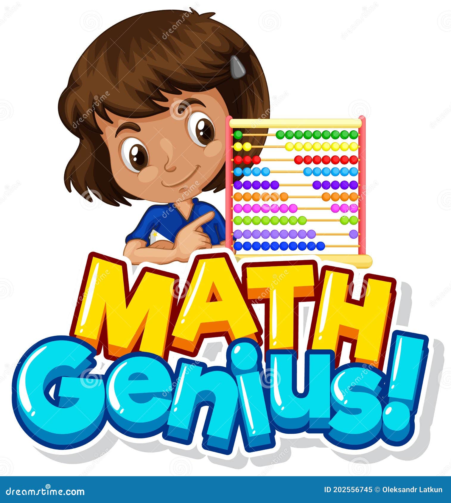 Font Design for Math Genius with Girl and Counting Beads Stock Vector ...