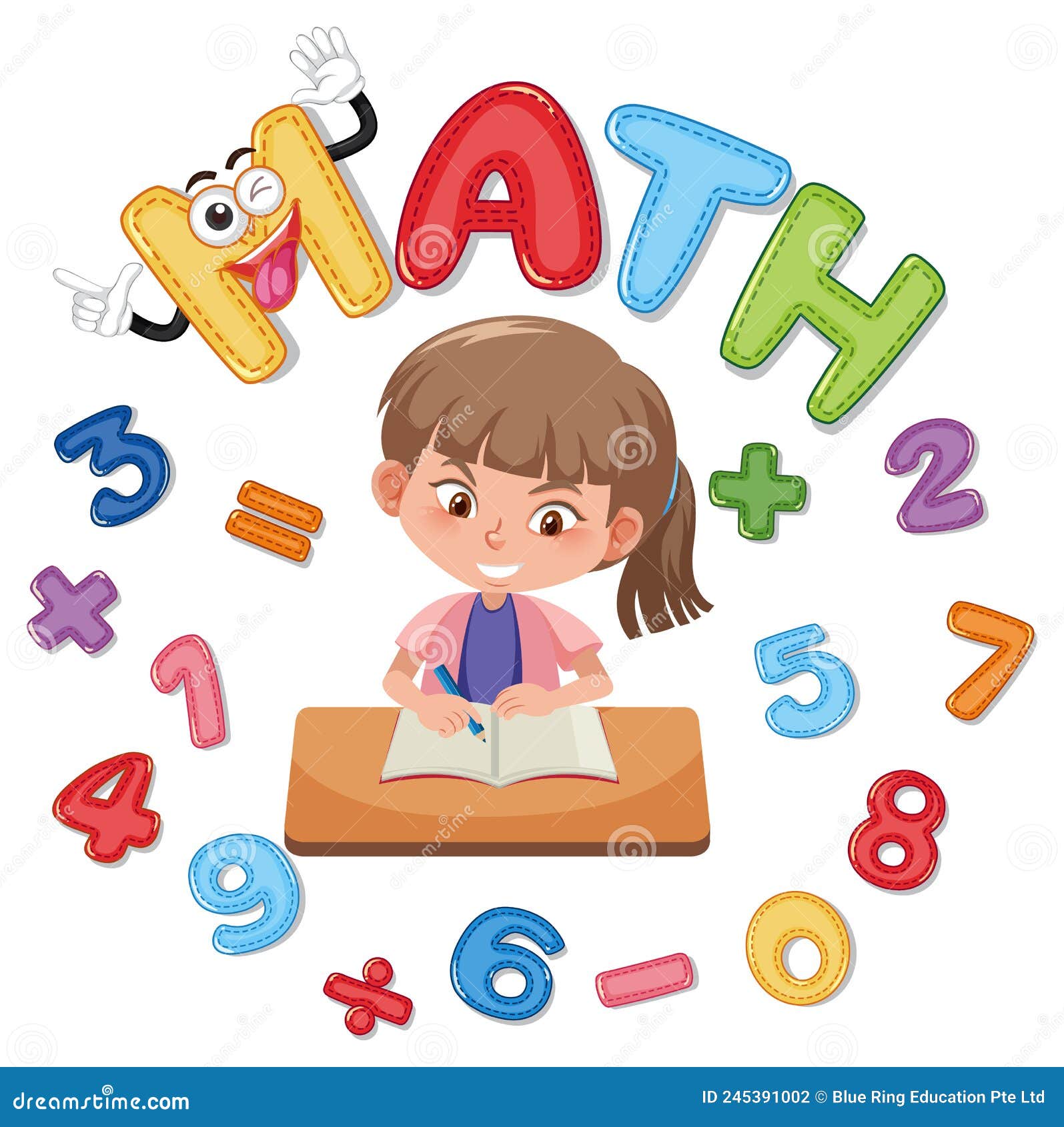 Font Design for Math with Girl and Numbers Stock Vector - Illustration ...