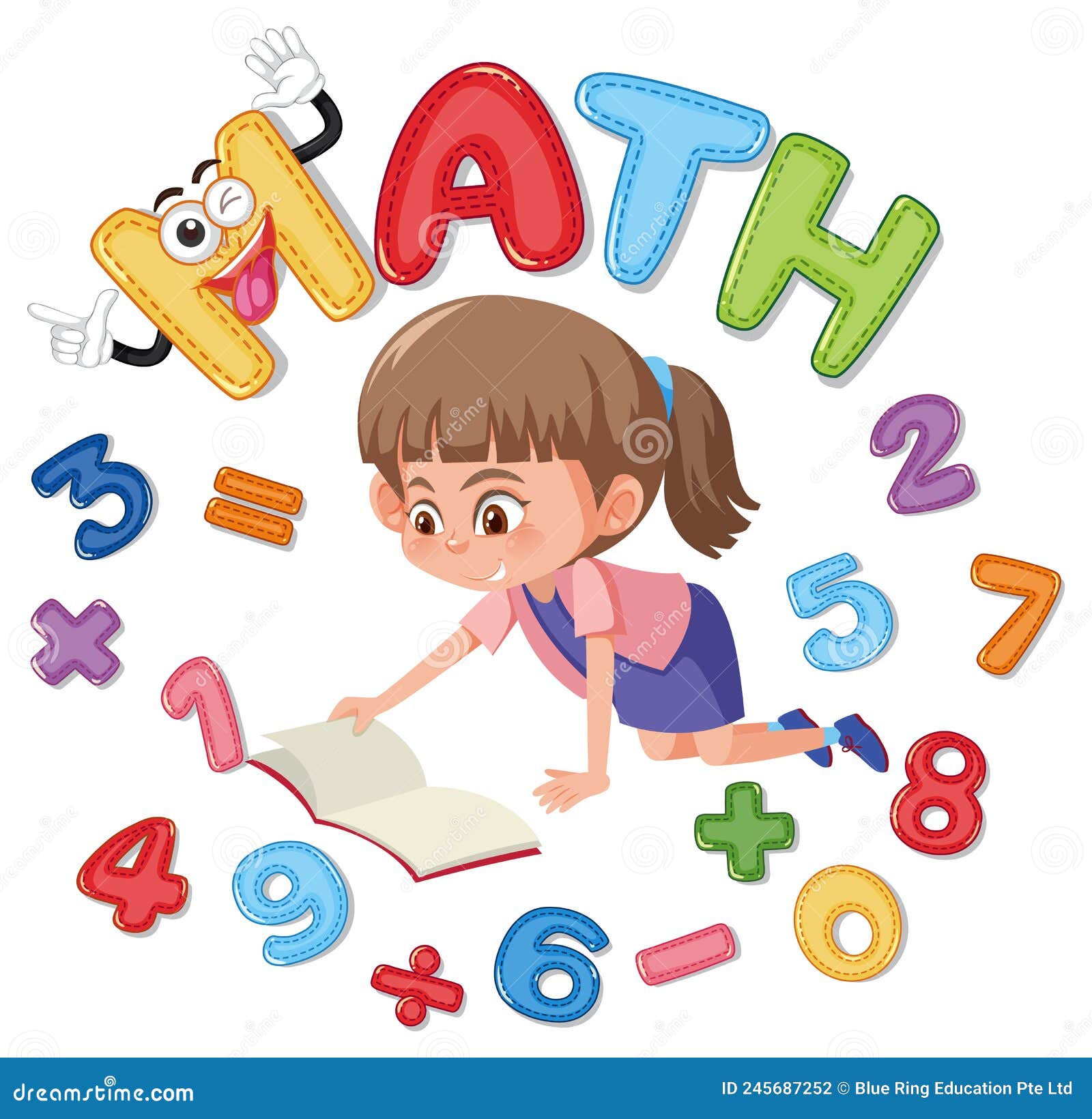 Font Design for Math with Girl and Numbers Stock Vector - Illustration ...