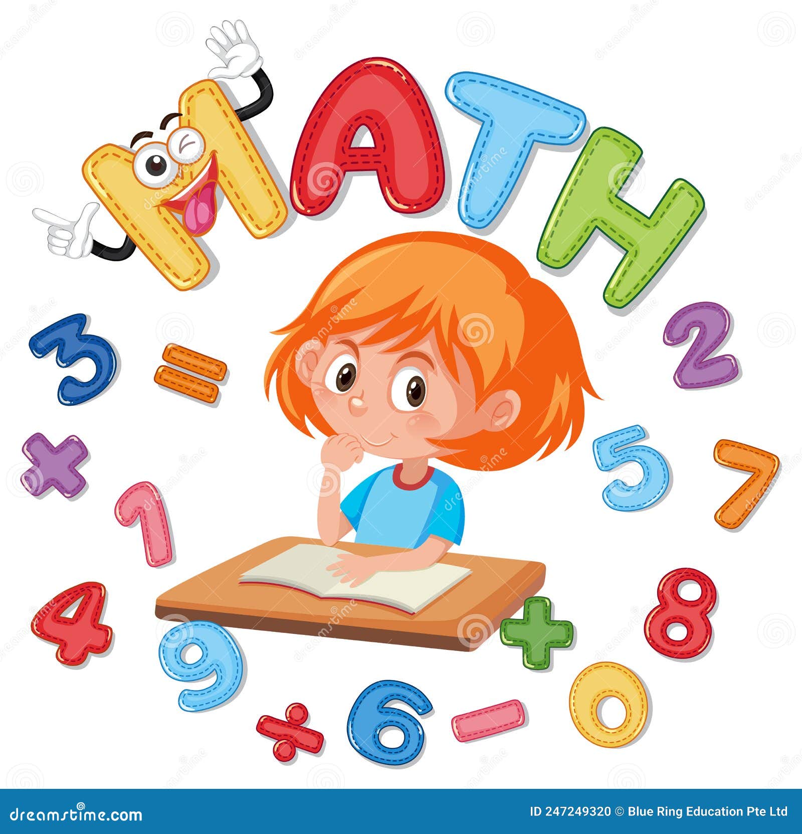 Font Design for Math with Girl and Numbers Stock Vector - Illustration ...