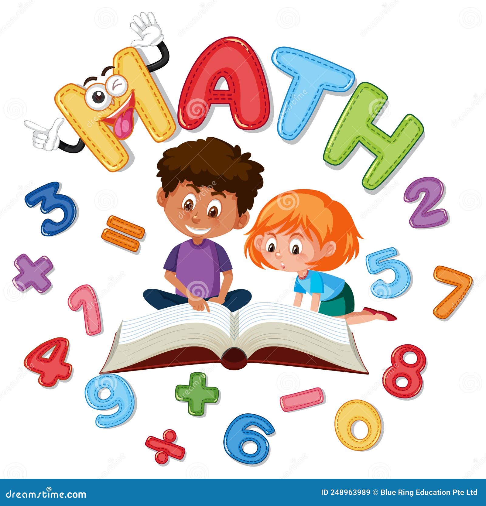 Font Design for Math with Girl and Numbers Stock Vector - Illustration ...